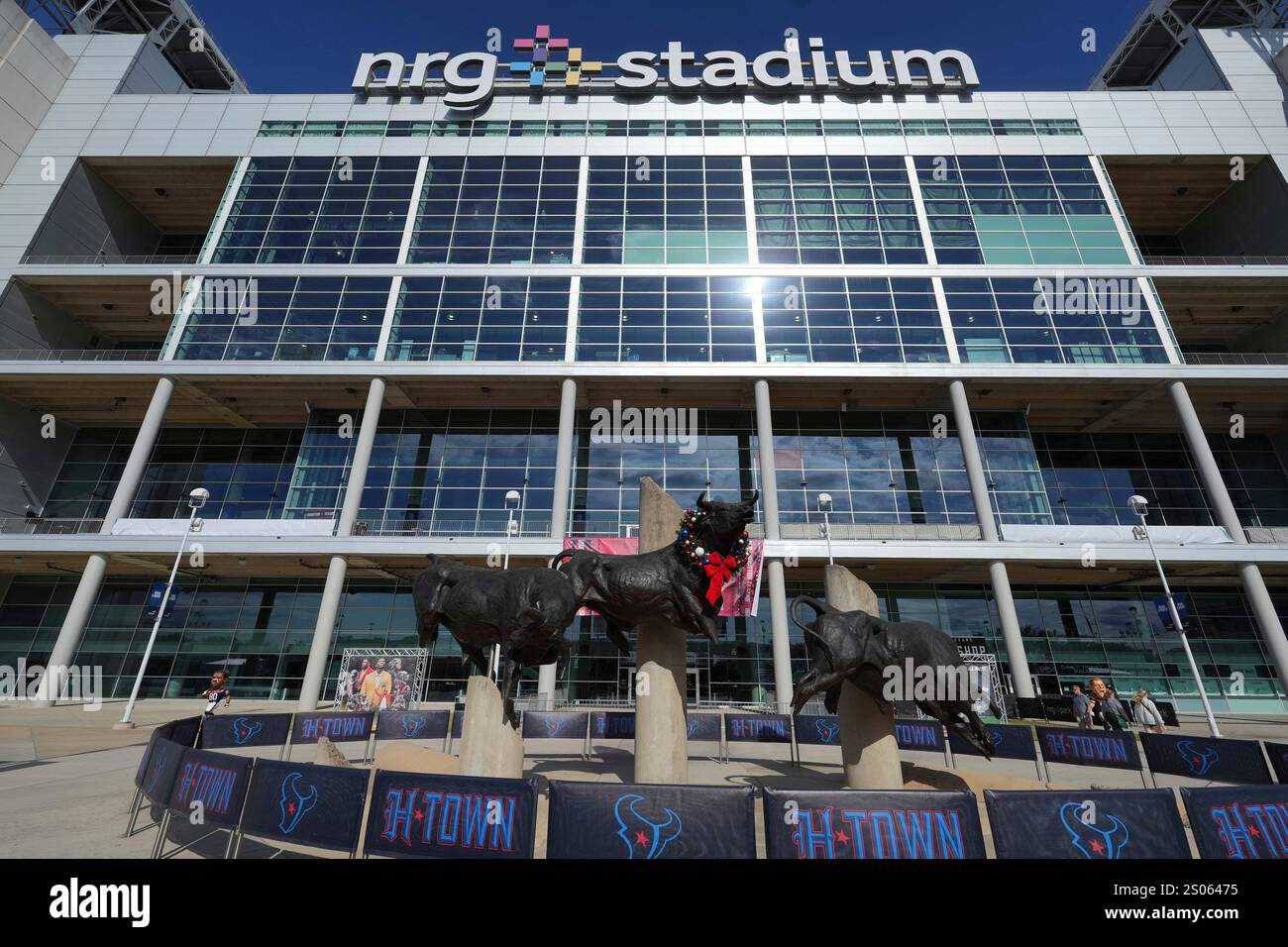 A general overall view of the Spirit of the Bull statue, depicting ...