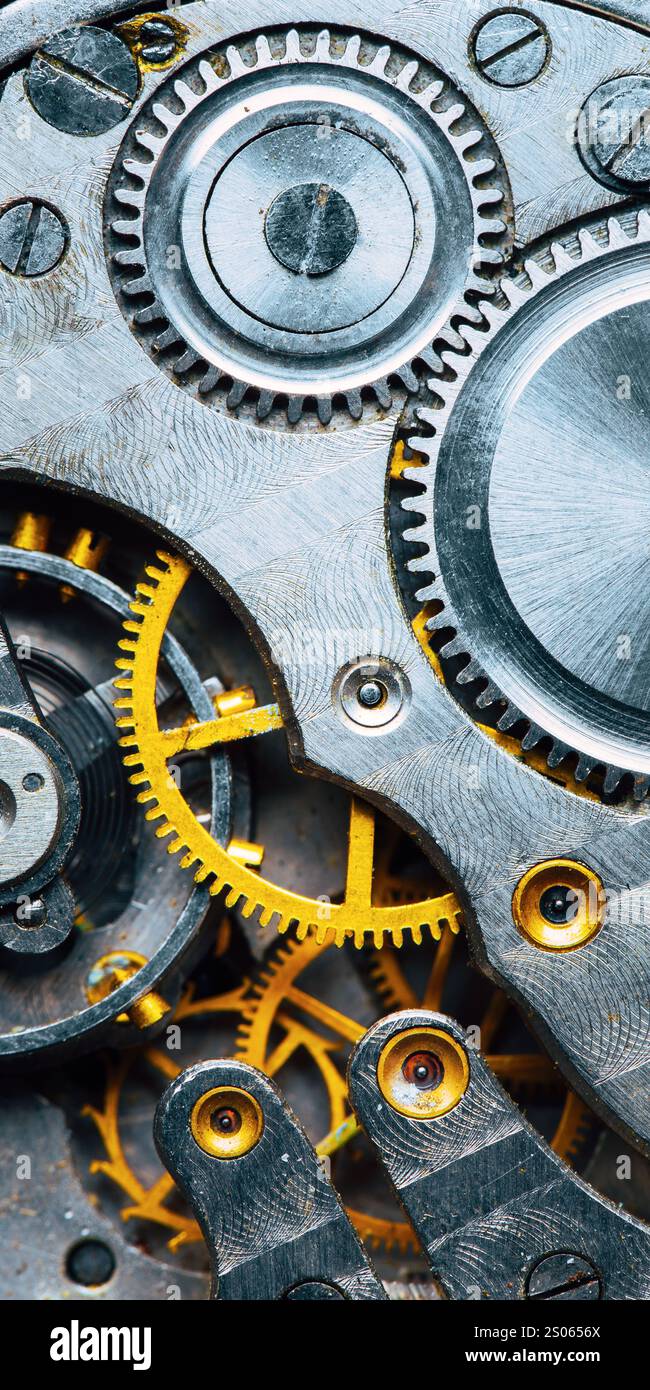 Close-Up Of Old Clock Watch Mechanism. Retro Clockwork Watch With ...
