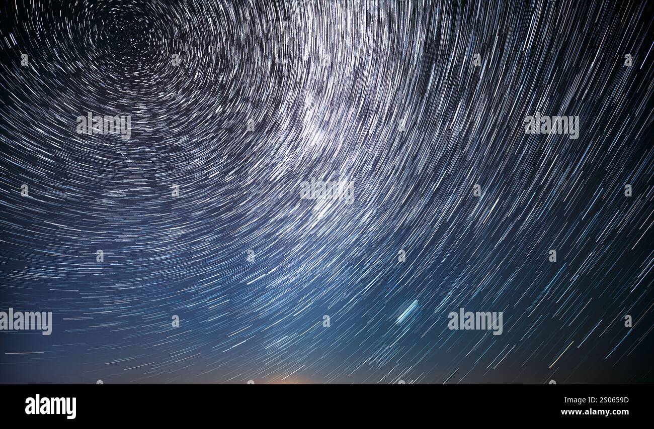 Bright Night Starry Sky. Flight Of Fancy. Amazing Star Trails On Stock ...