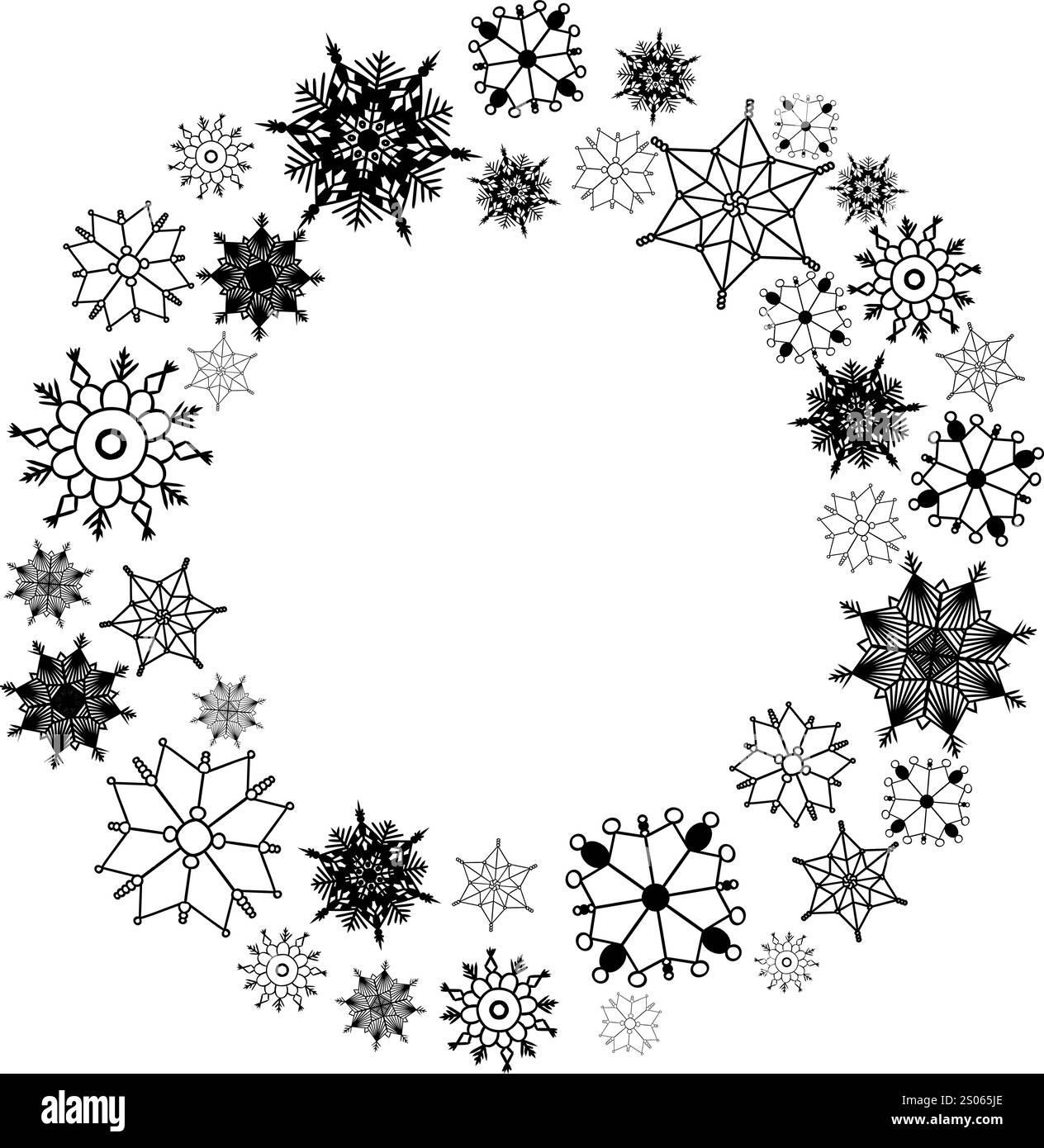 Frame circle Round graphic line frame made of snowflakes. Vector ...