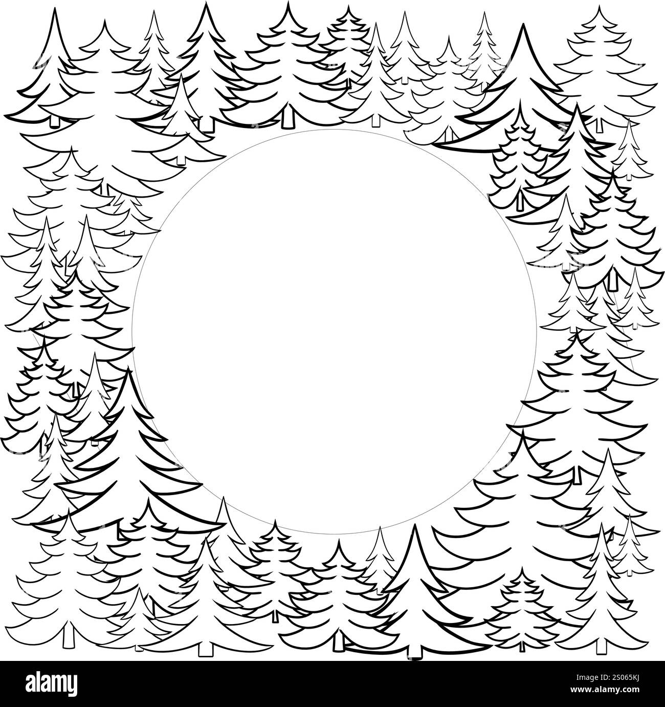 Christmas tree pine tree forest silhouette circle round frame ...