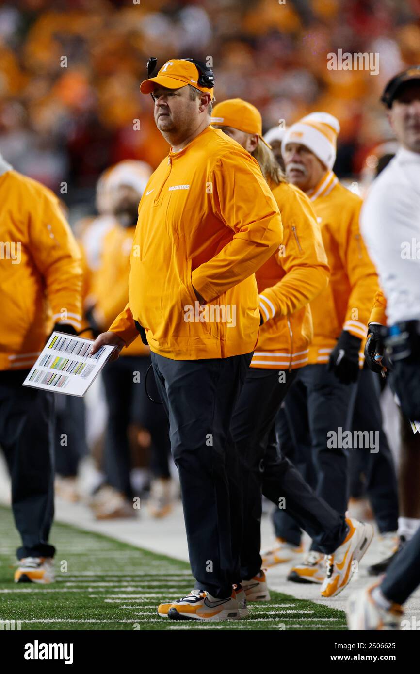 COLUMBUS, OH - DECEMBER 21: Tennessee Volunteers head coach Josh Heupel watches from the ...