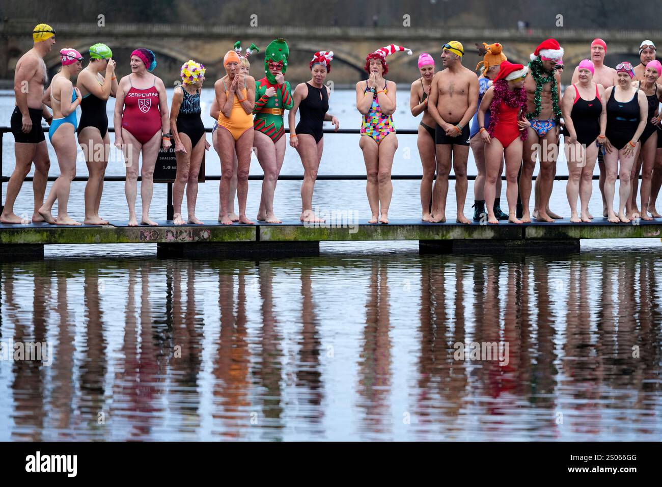 Swimmers line up to take part in the Christmas Day race for the Peter ...