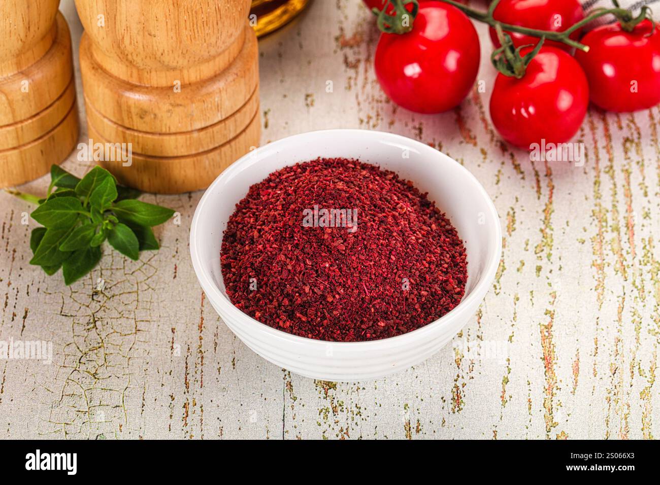 Natural organic Sumah powder for culinary in the bowl Stock Photo - Alamy