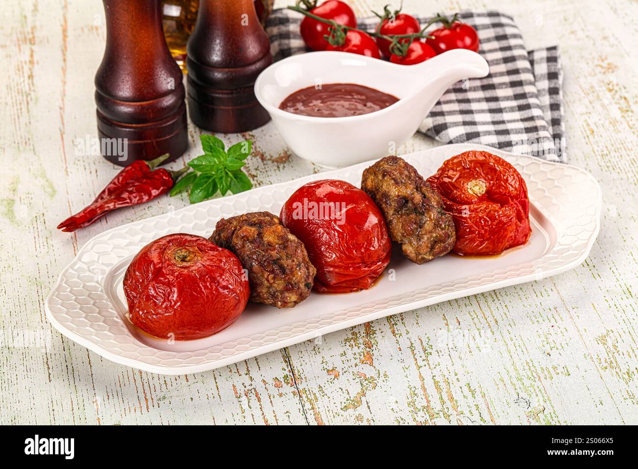 Turkish cuisine - Domatesli Kebab with minced meat and tomato Stock ...
