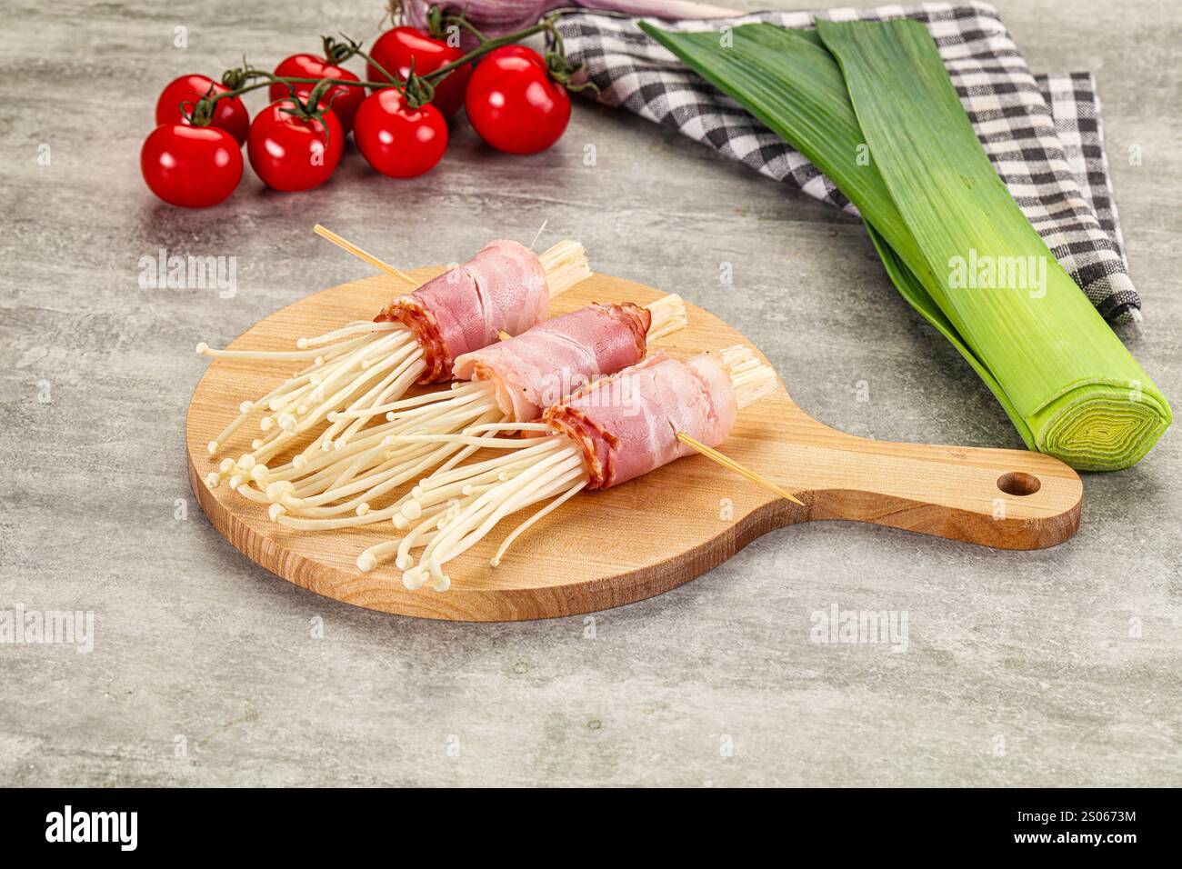 Raw roll with enoki mushroom and bacon Stock Photo - Alamy