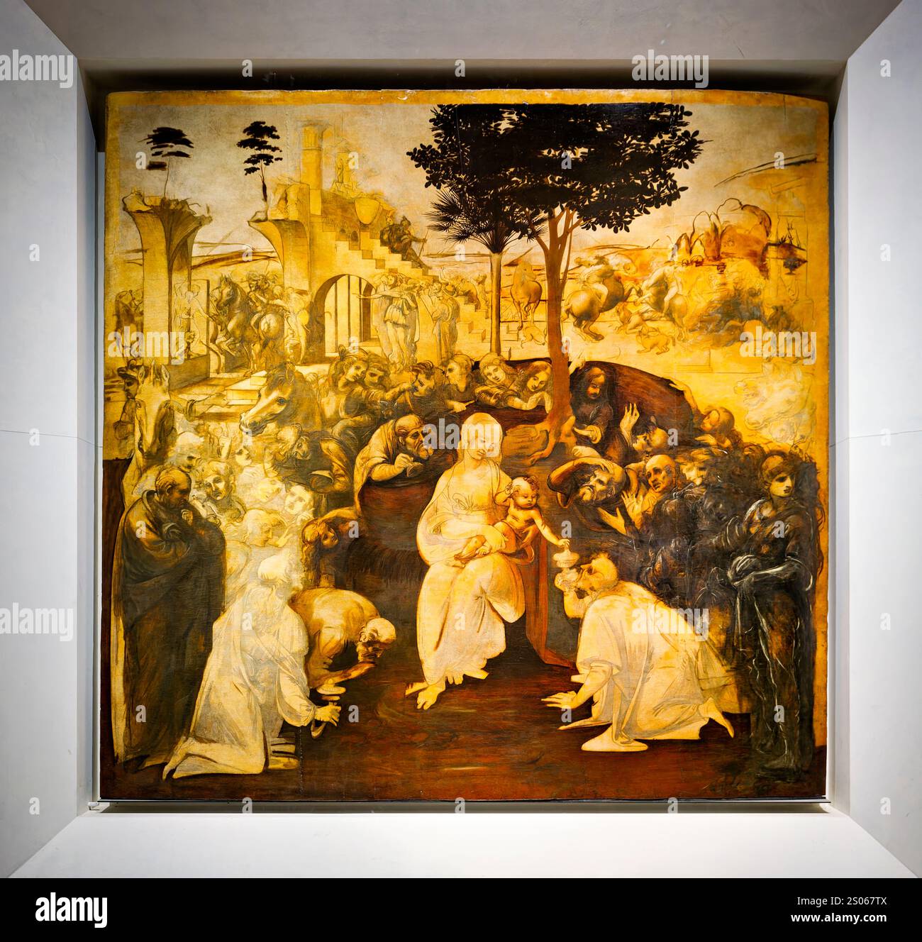 Florence Tuscany Italy. Uffizi Gallery. Leonardo da Vinci. Adoration of the Magi Stock Photo - Alamy
