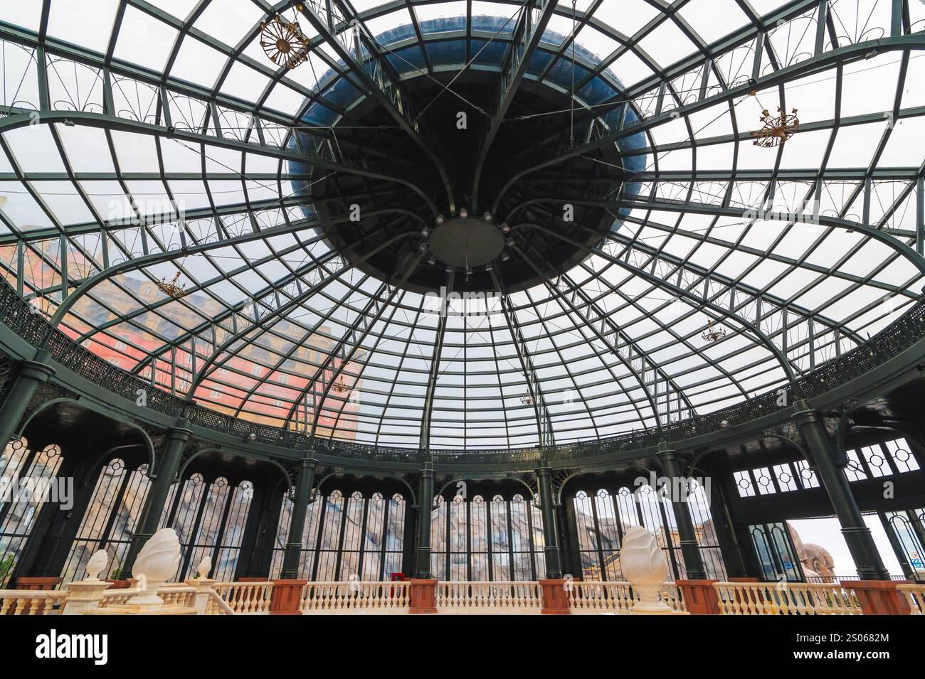 Round transparent ceiling with windows roof of the palace in Ba Na ...