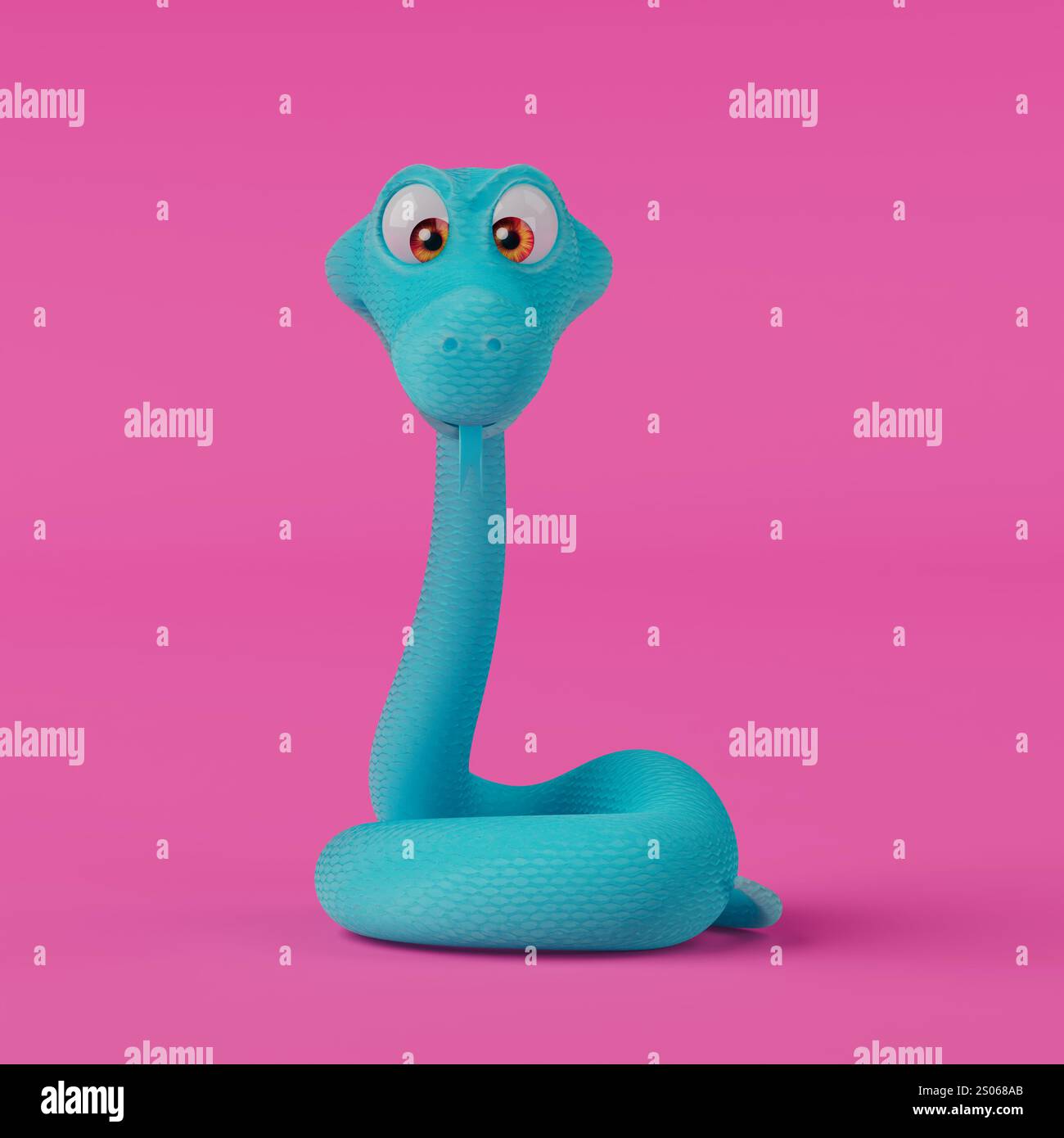 Blue Cartoon Snake Character Person in Duotone Style on a pink ...