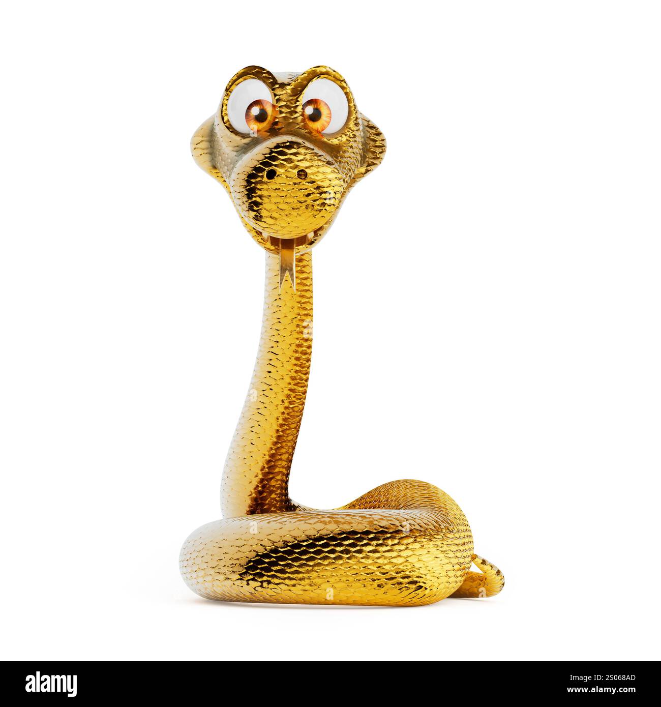 Golden Cartoon Snake Character Person on a white background. 3d ...