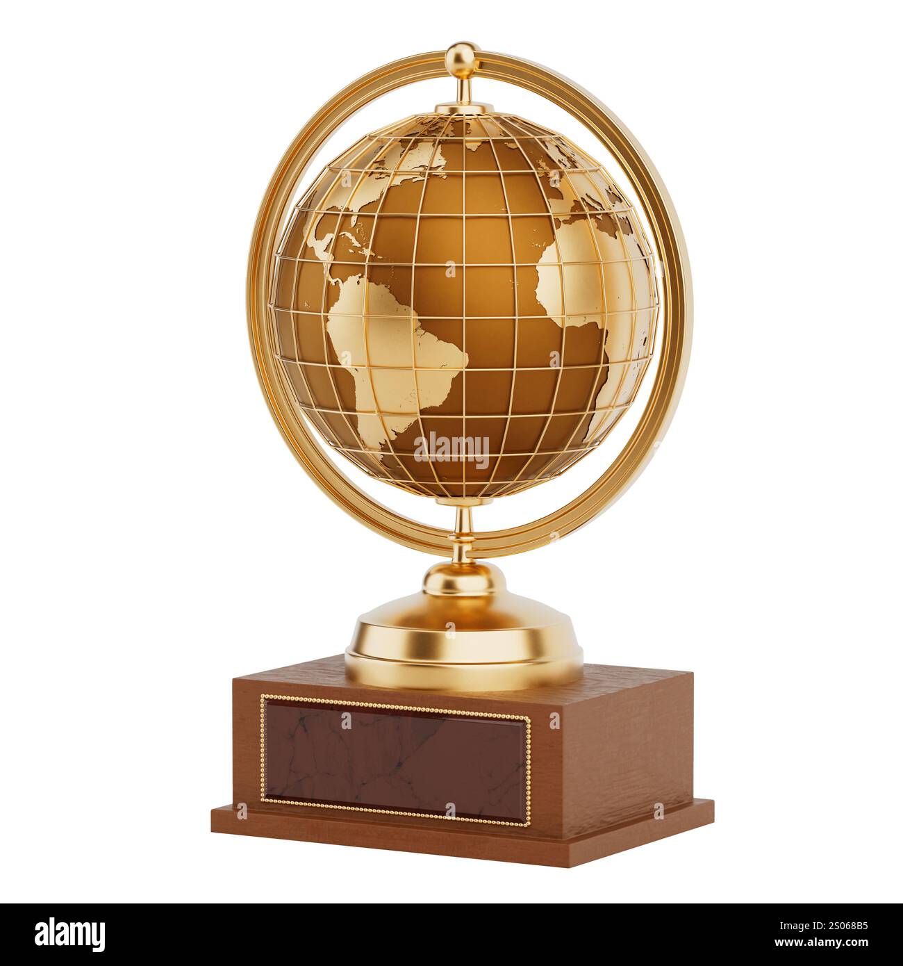 Golden Earth Globe Trophy Award on a white background. 3d Rendering ...