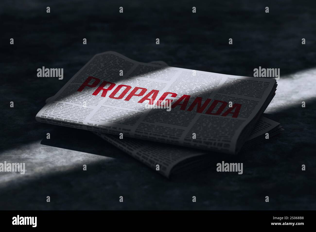 A Folded Newspaper with the Headline PROPAGANDA in Bold Red Letters in ...
