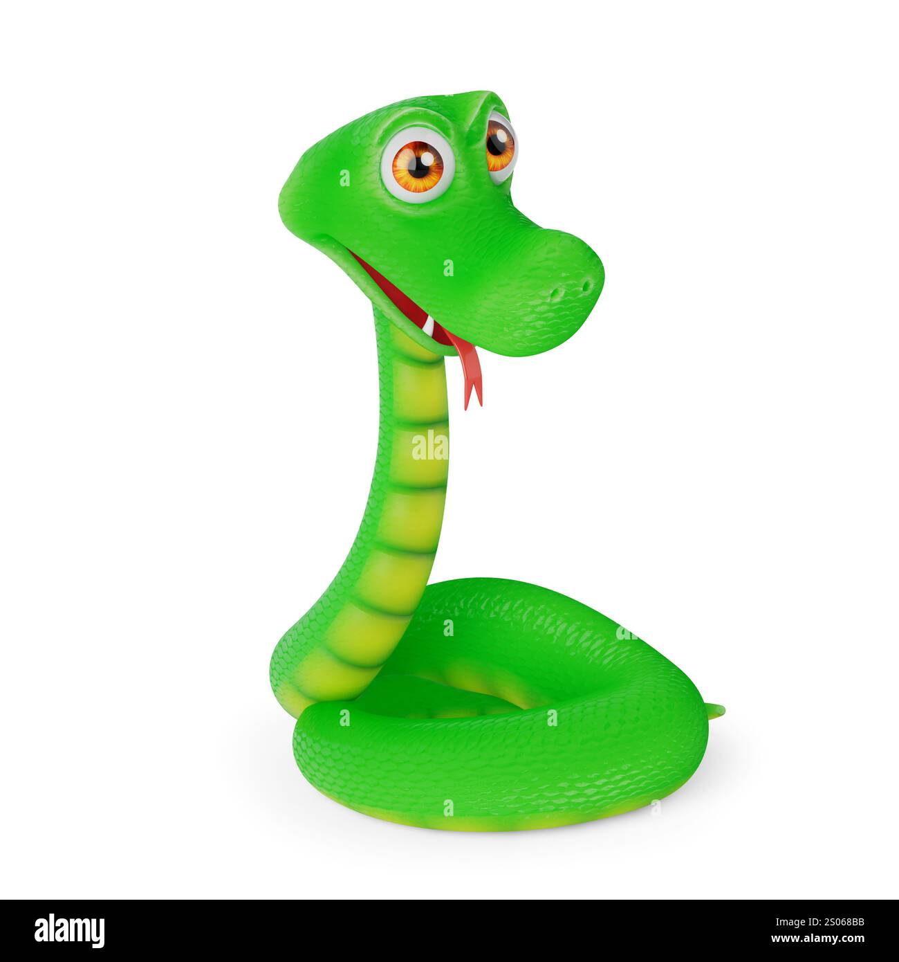 Green Cartoon Snake Character Person on a white background. 3d ...