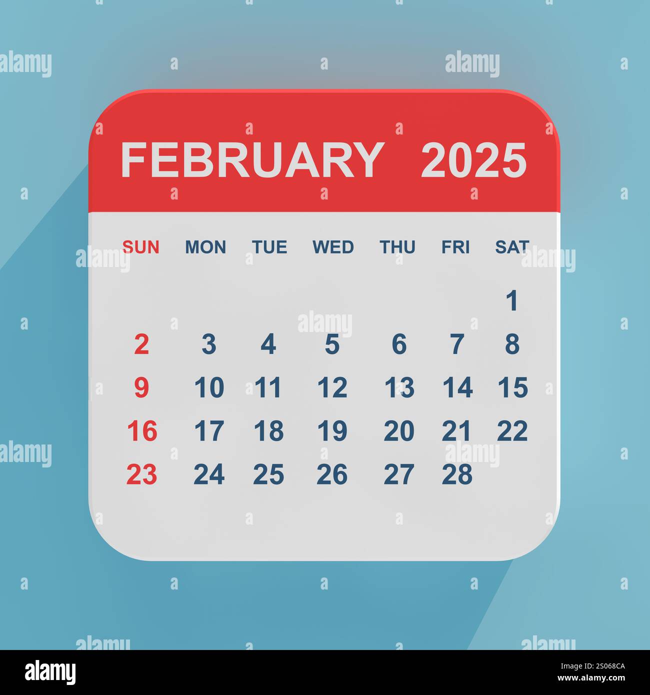 Flat Icon Calendar February 2025 on a blue background. 3d Rendering ...