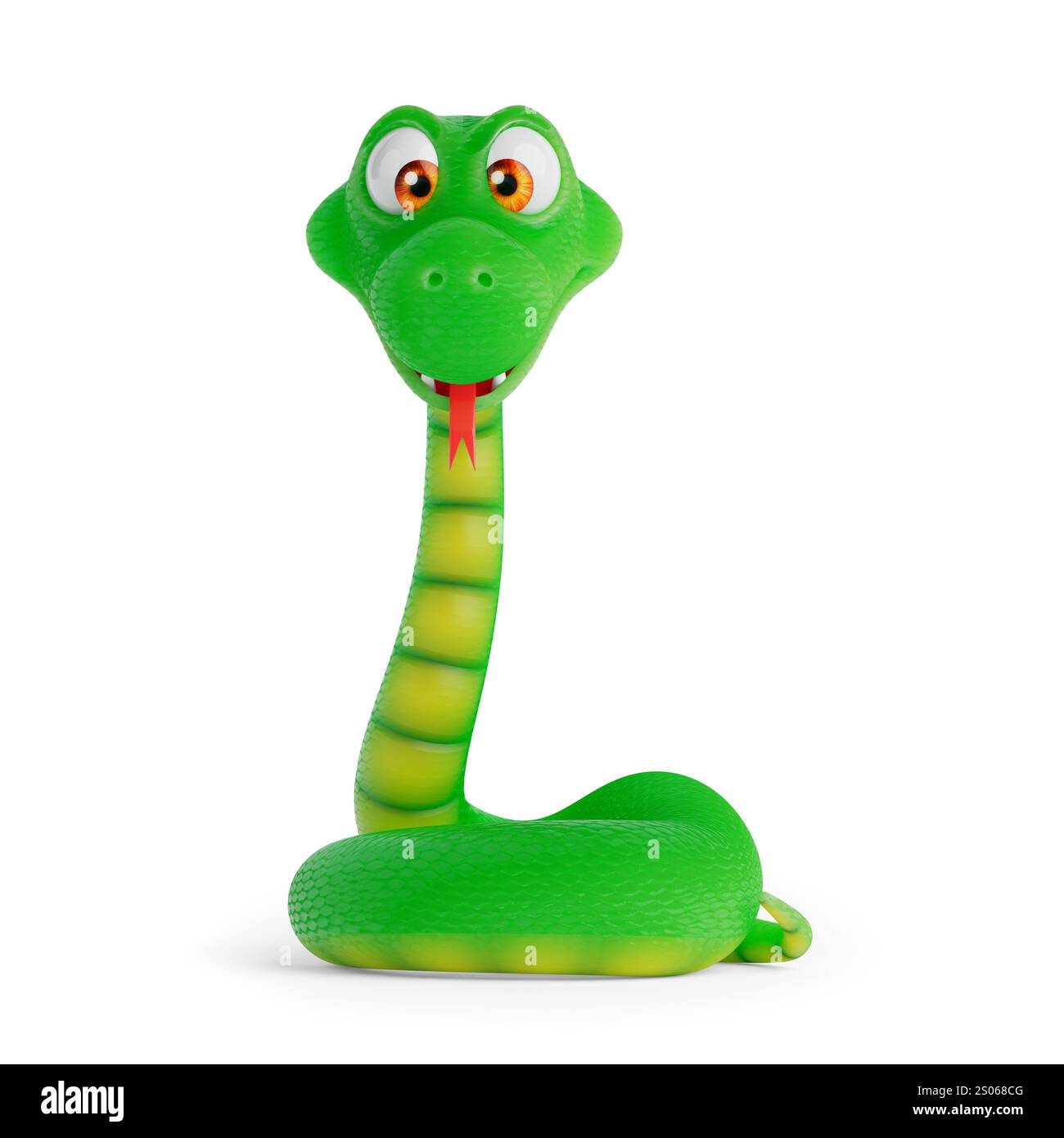 Green Cartoon Snake Character Person on a white background. 3d ...
