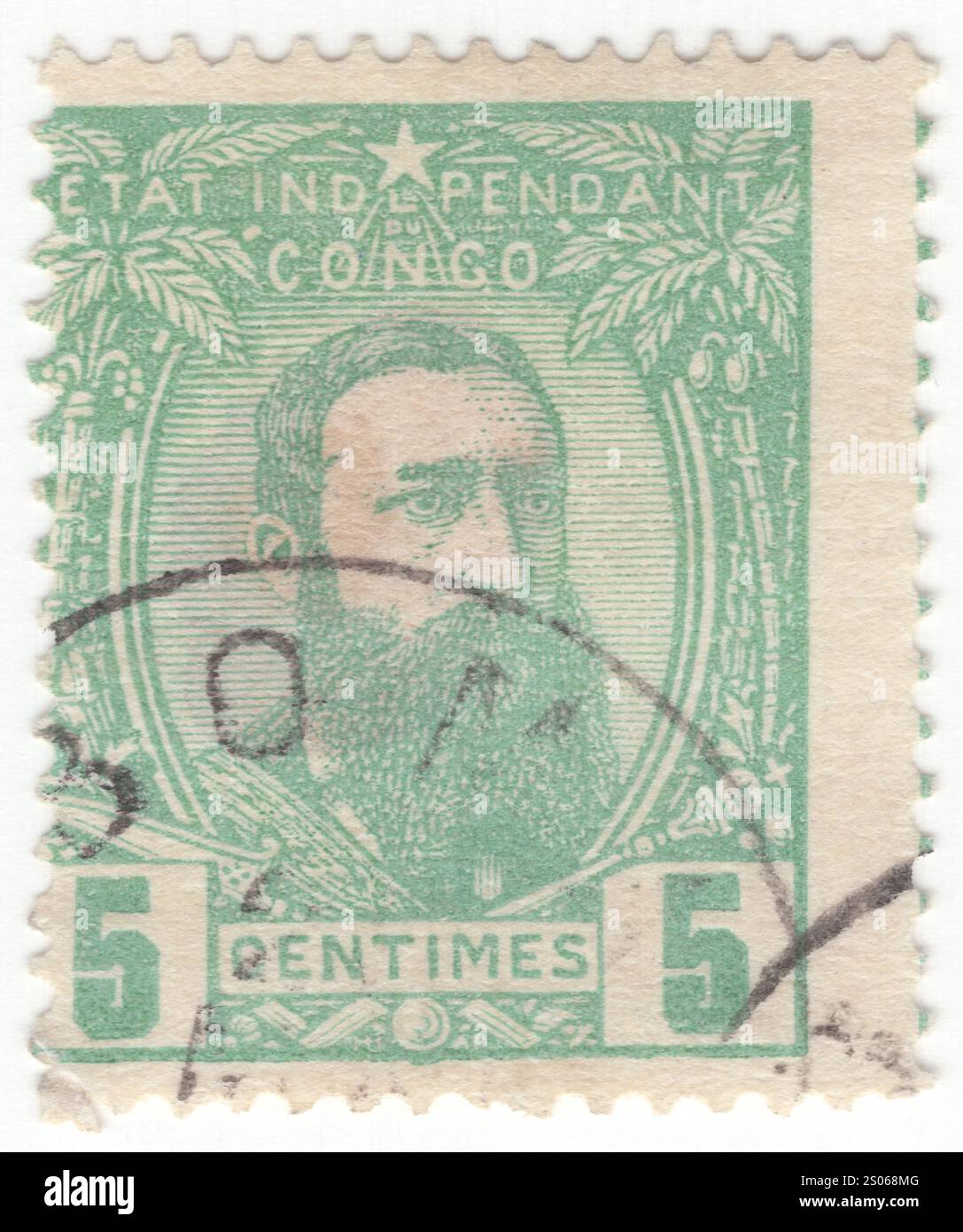 BELGIAN CONGO - 1891 January 1: 5 centime green postage stamp depicting ...