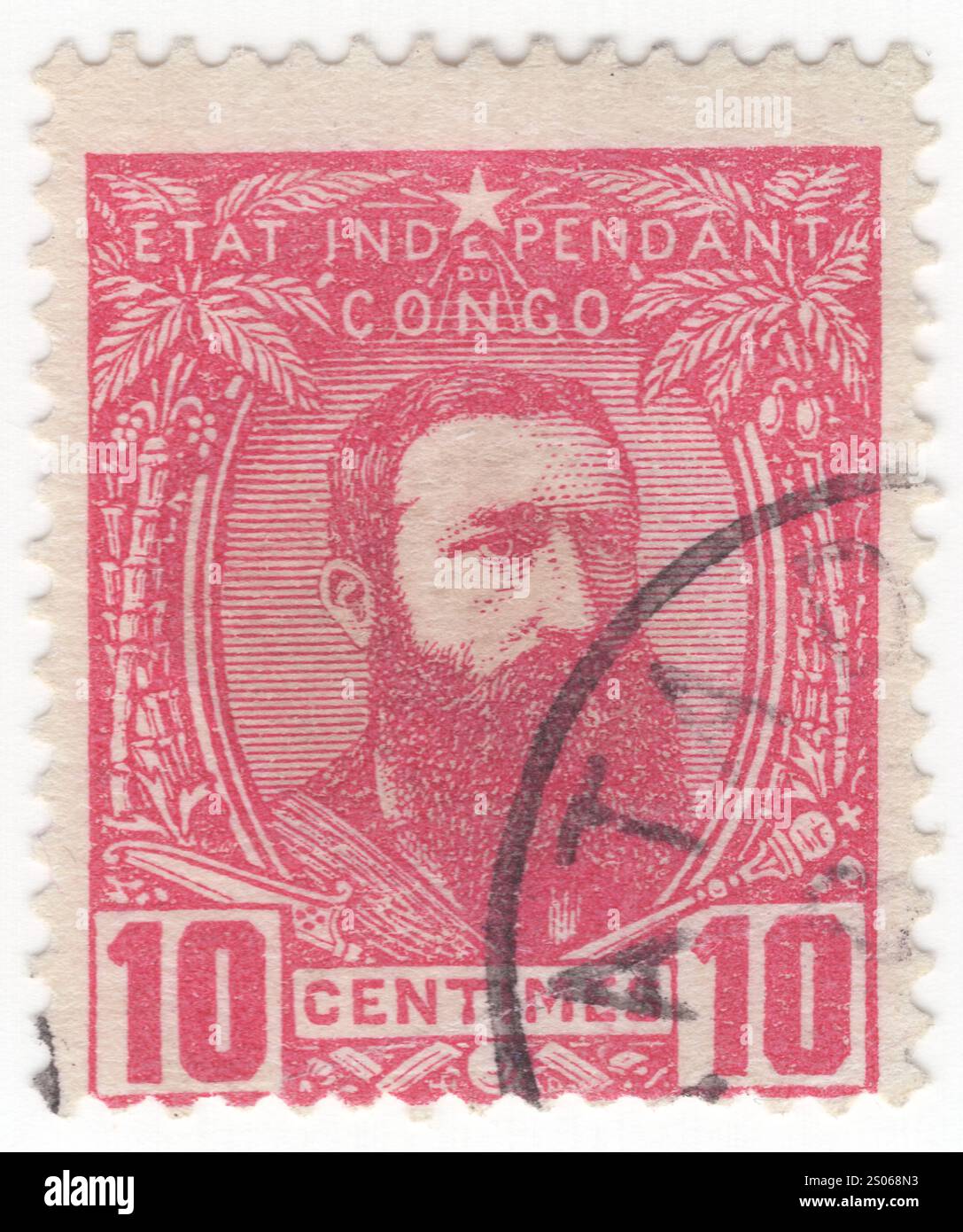 BELGIAN CONGO - 1891 January 1: 10 centime rose postage stamp depicting ...