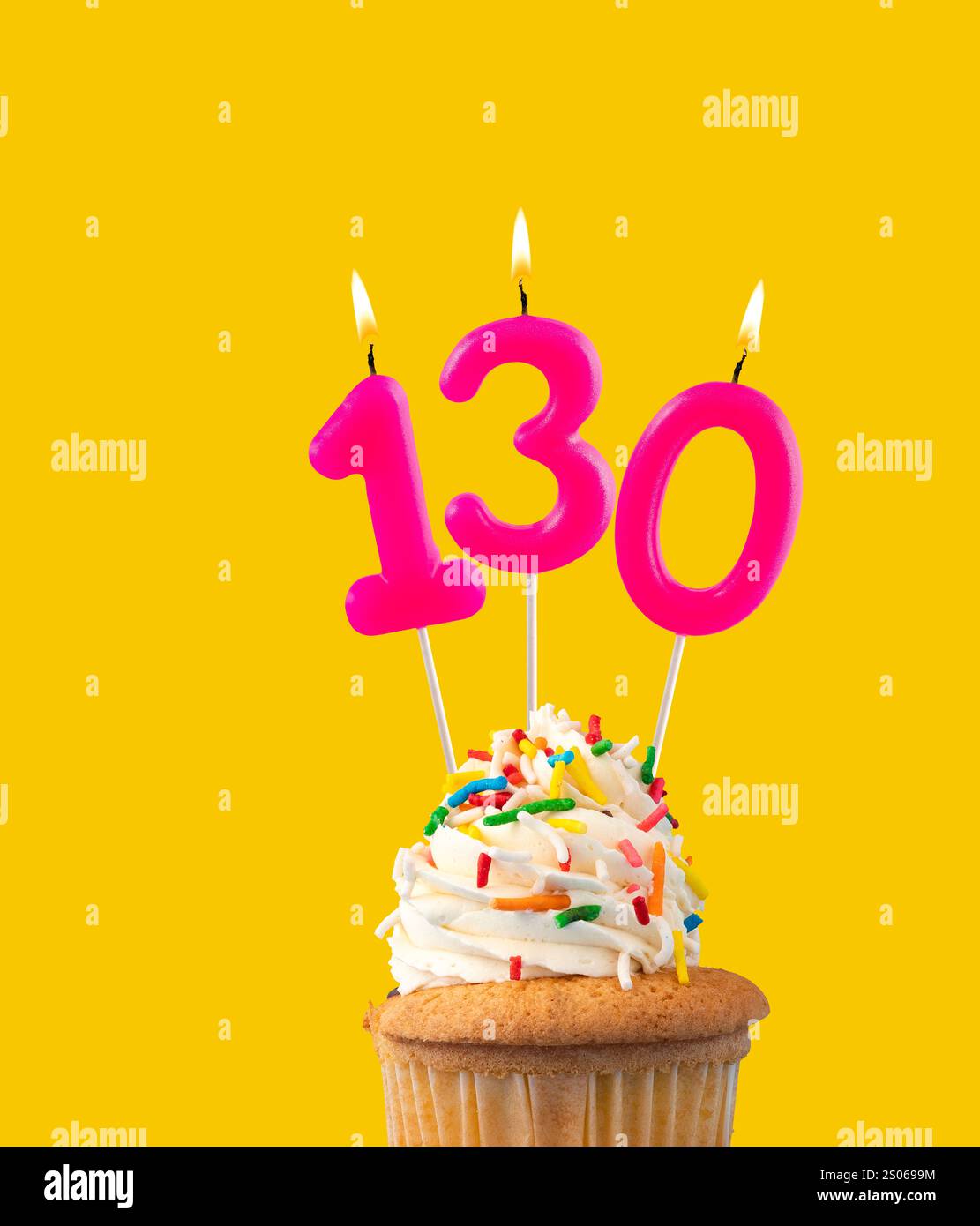 Number 130, Pink birthday candle - Cupcake birthday Stock Photo - Alamy
