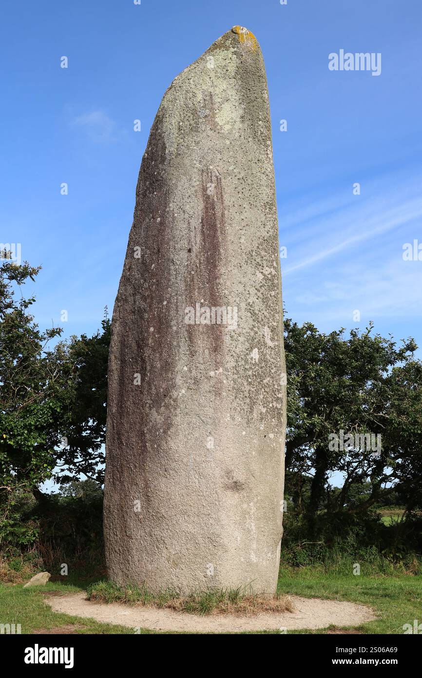 Menhir Kerloas is a famous and majestic ancient standing stone set ...