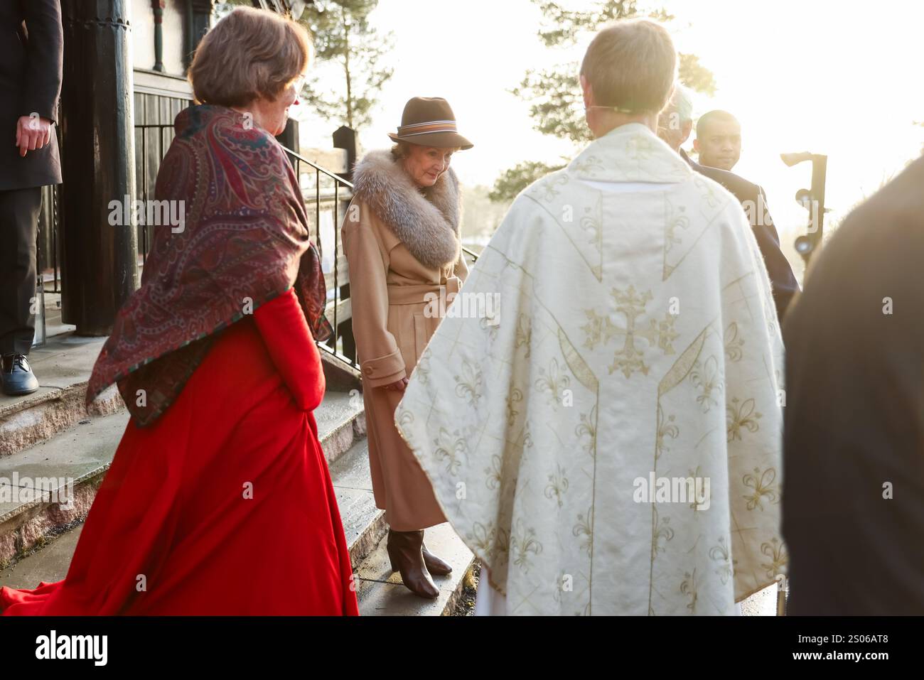 Oslo 20241225. The Norwegian Royal Family on their way out after the ...
