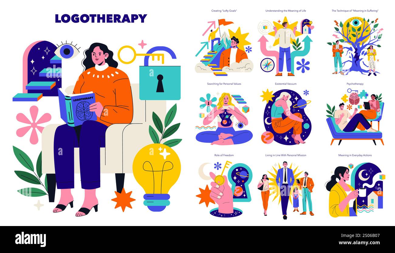Logotherapy illustration. Exploration of meaning in life through ...