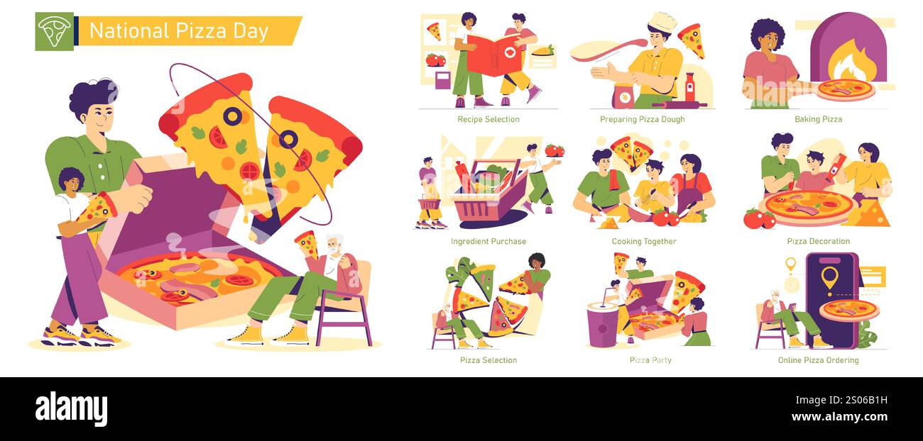 National Pizza Day illustration. Celebrating the joy of making and ...