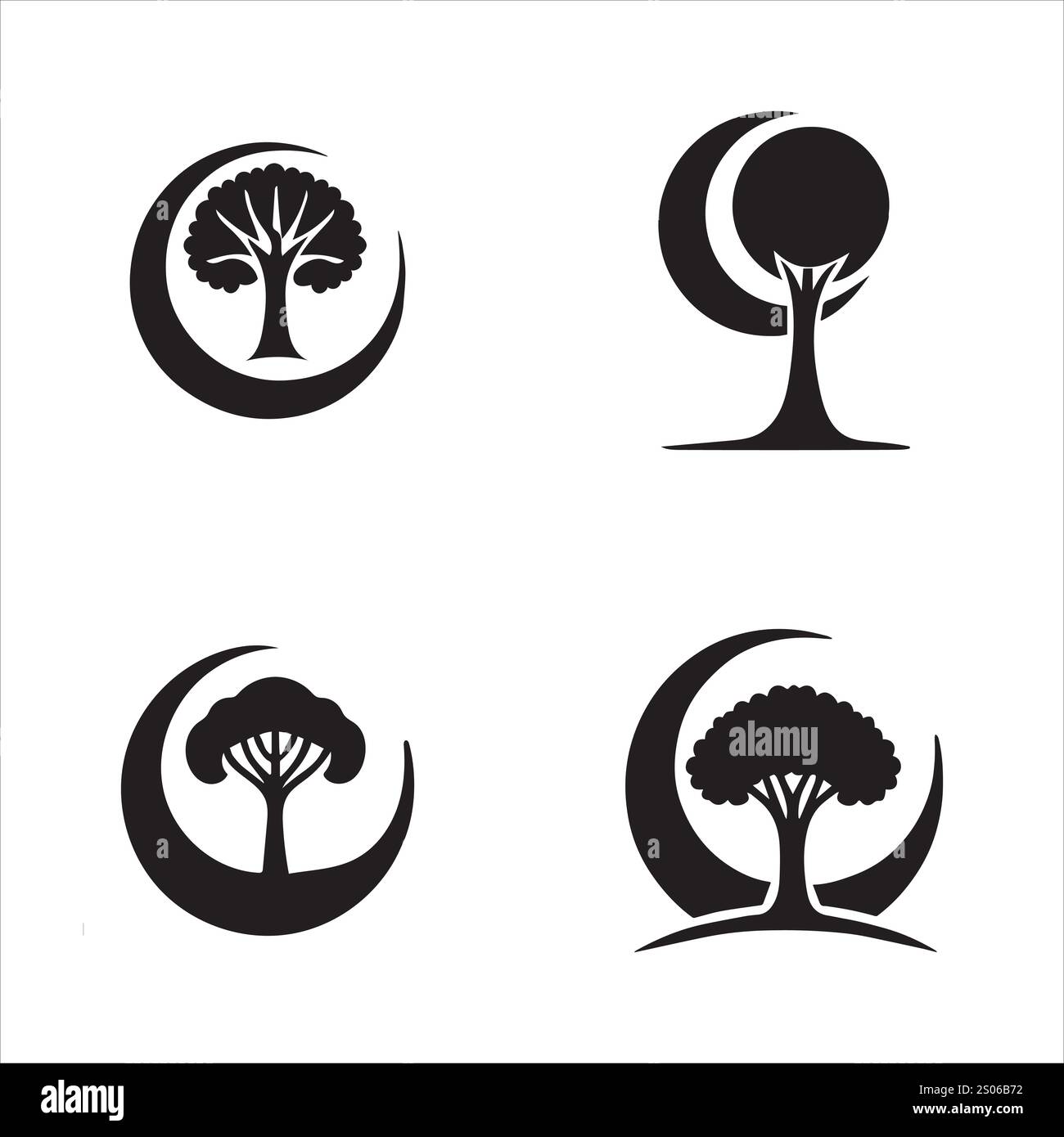 four tree logos silhouettes with vector eps illustration on a white ...