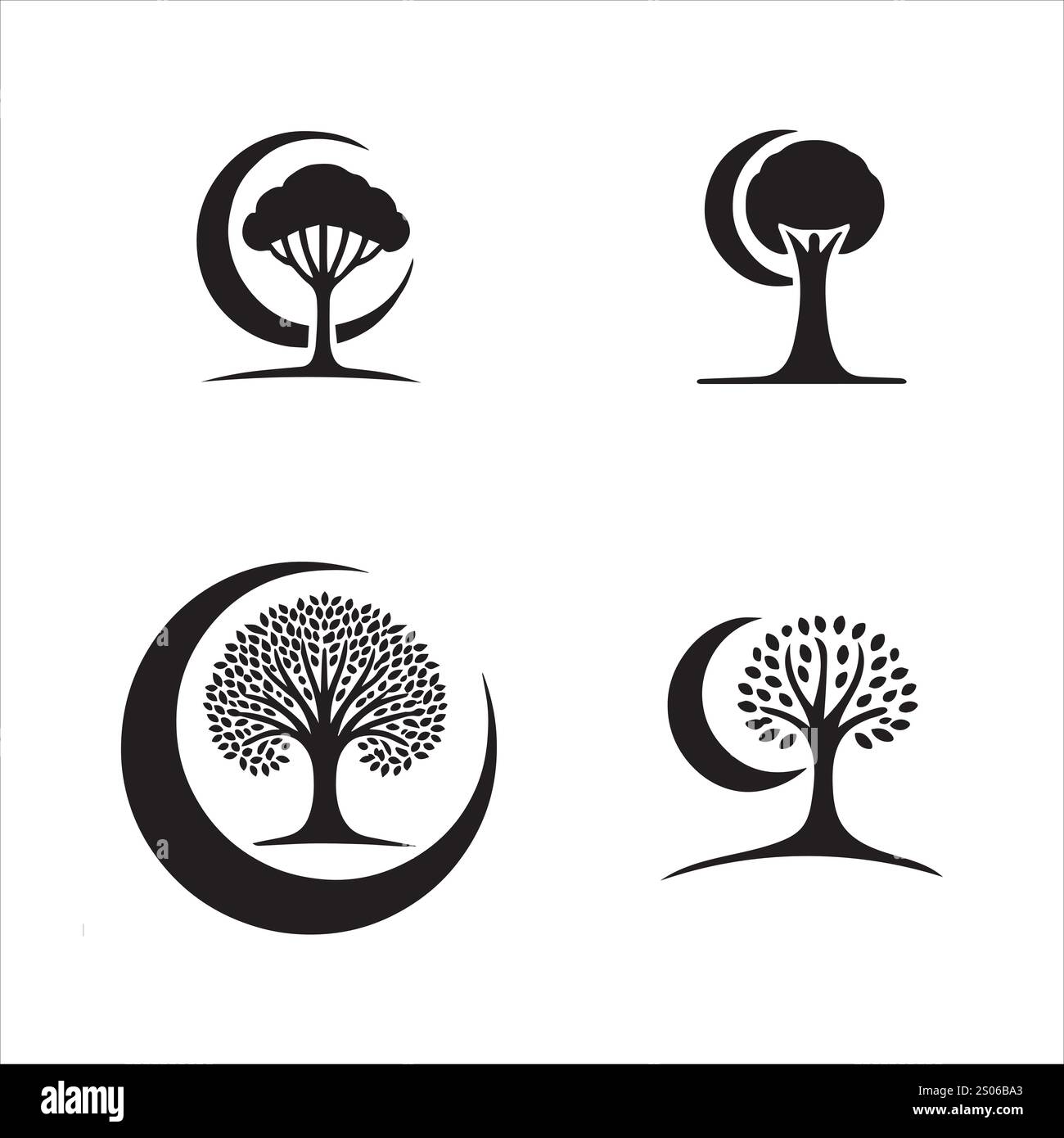 four tree logos silhouettes with vector eps illustration on a white ...