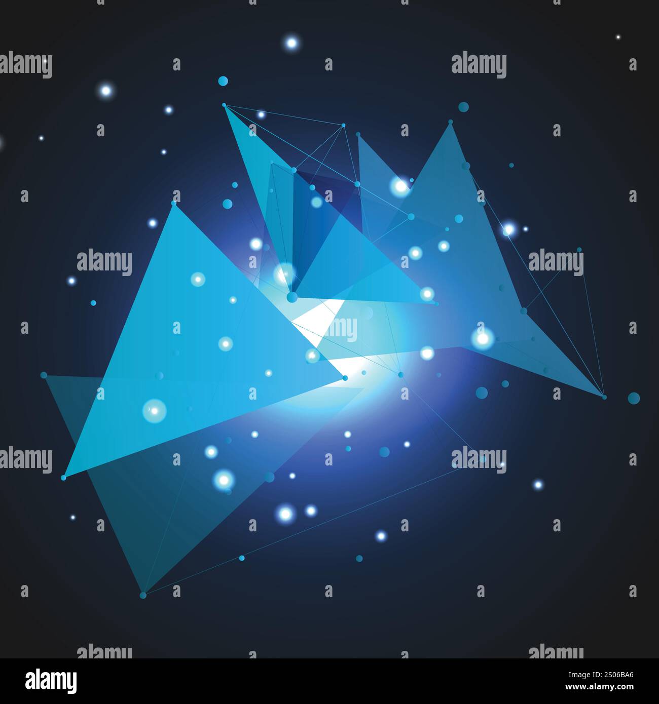 Abstract Triangles Space Low Poly Background With Connecting Dots And