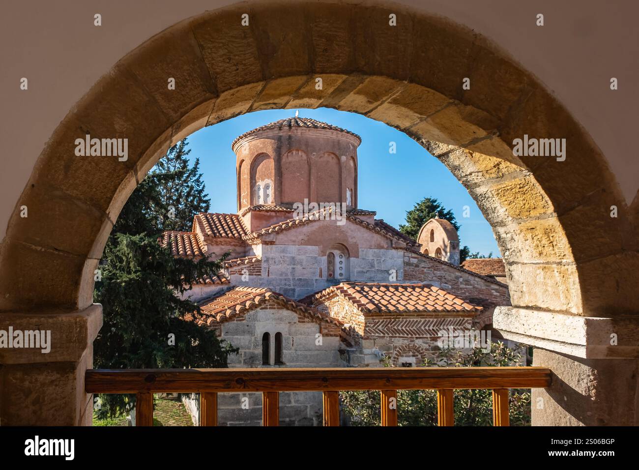 Saint Mary Orthodox Church and Monastery viewed through arch. Museum in ...