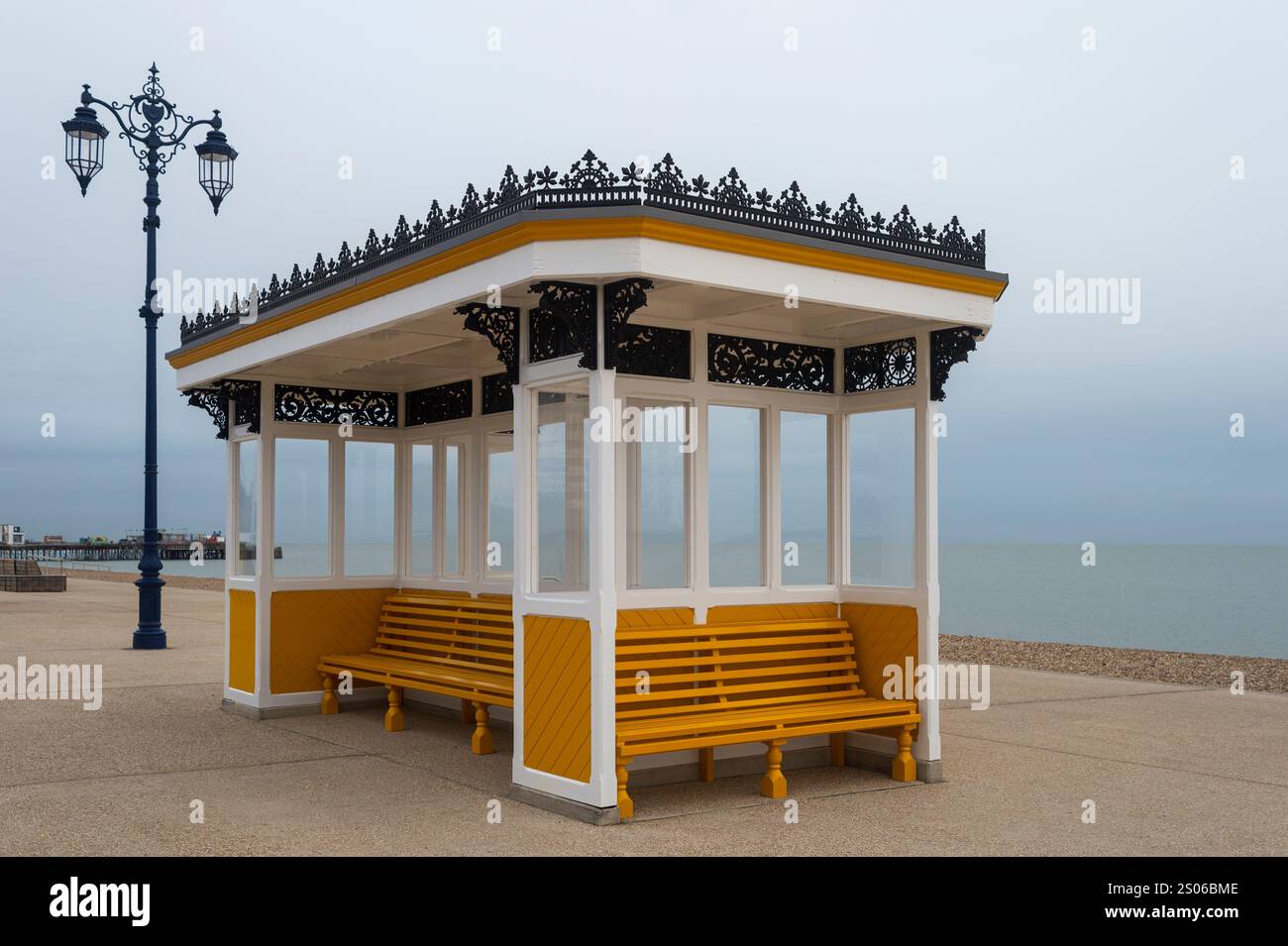 Victorian seafront building seating shelter at Southsea Hampshire UK ...