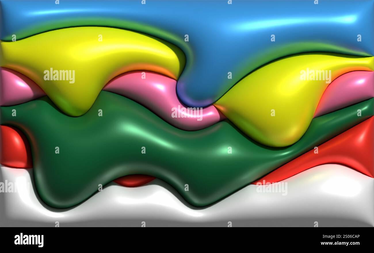 Multicolored wavy inflated figures with smooth shiny surface, 3D rendering illustration Stock ...