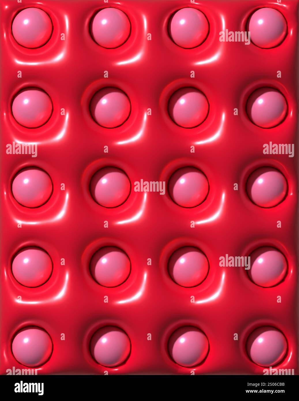Red background with smooth shiny surface and pink circles, 3D rendering ...