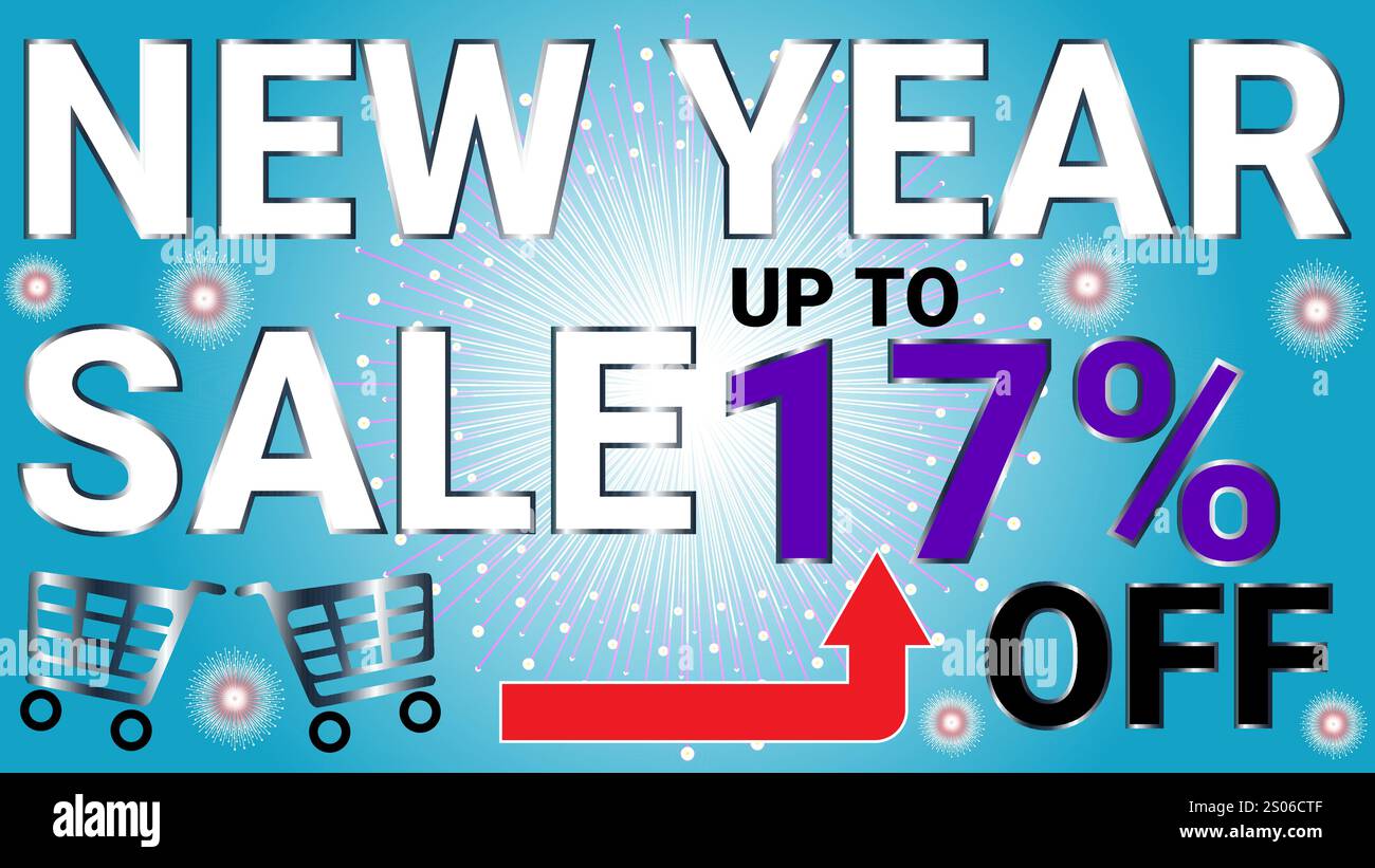 New year sale up to 17 percent off banner with Cyan Blue and white ...