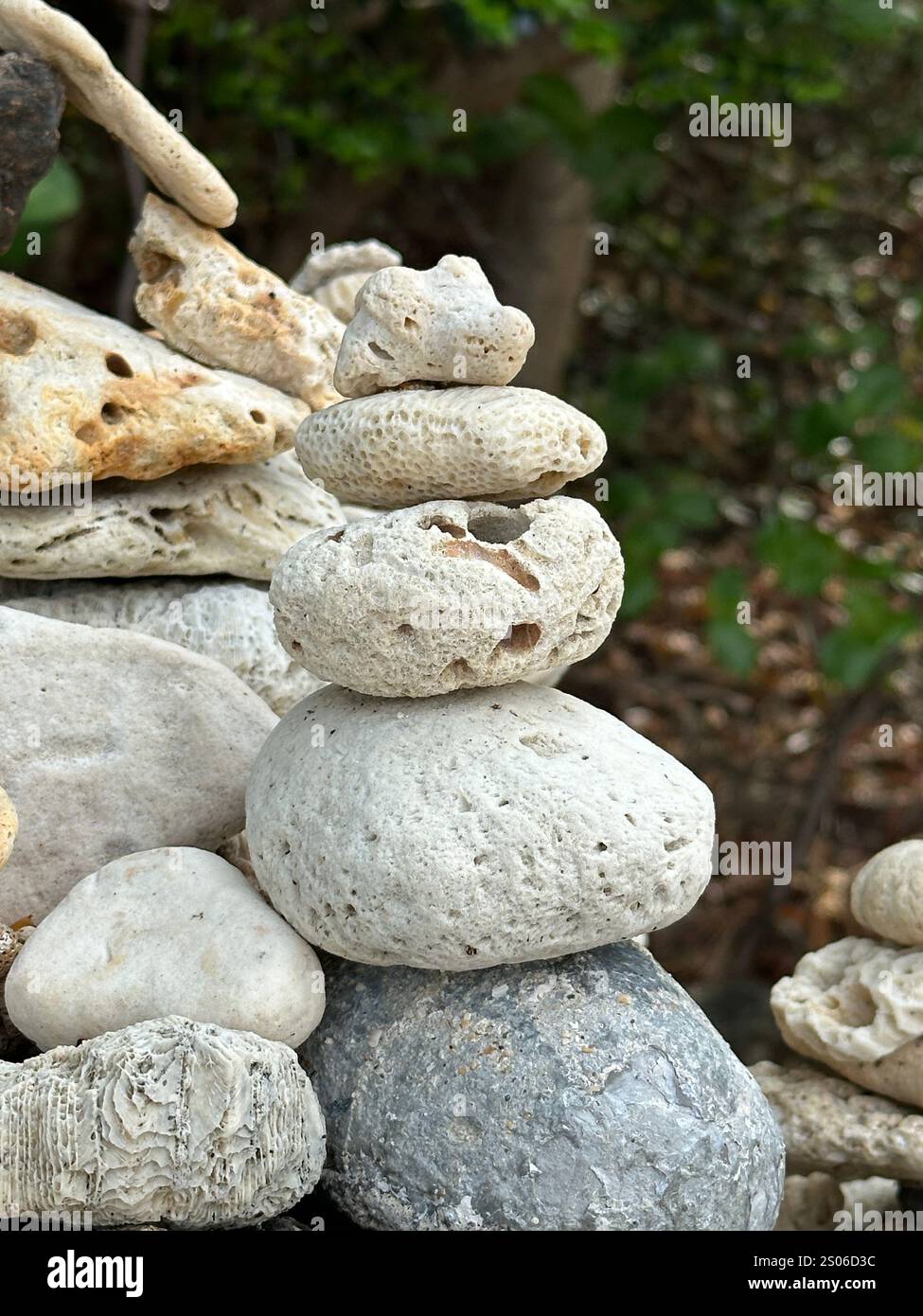 A pile of rocks and corals firmly positioned on top of one another ...