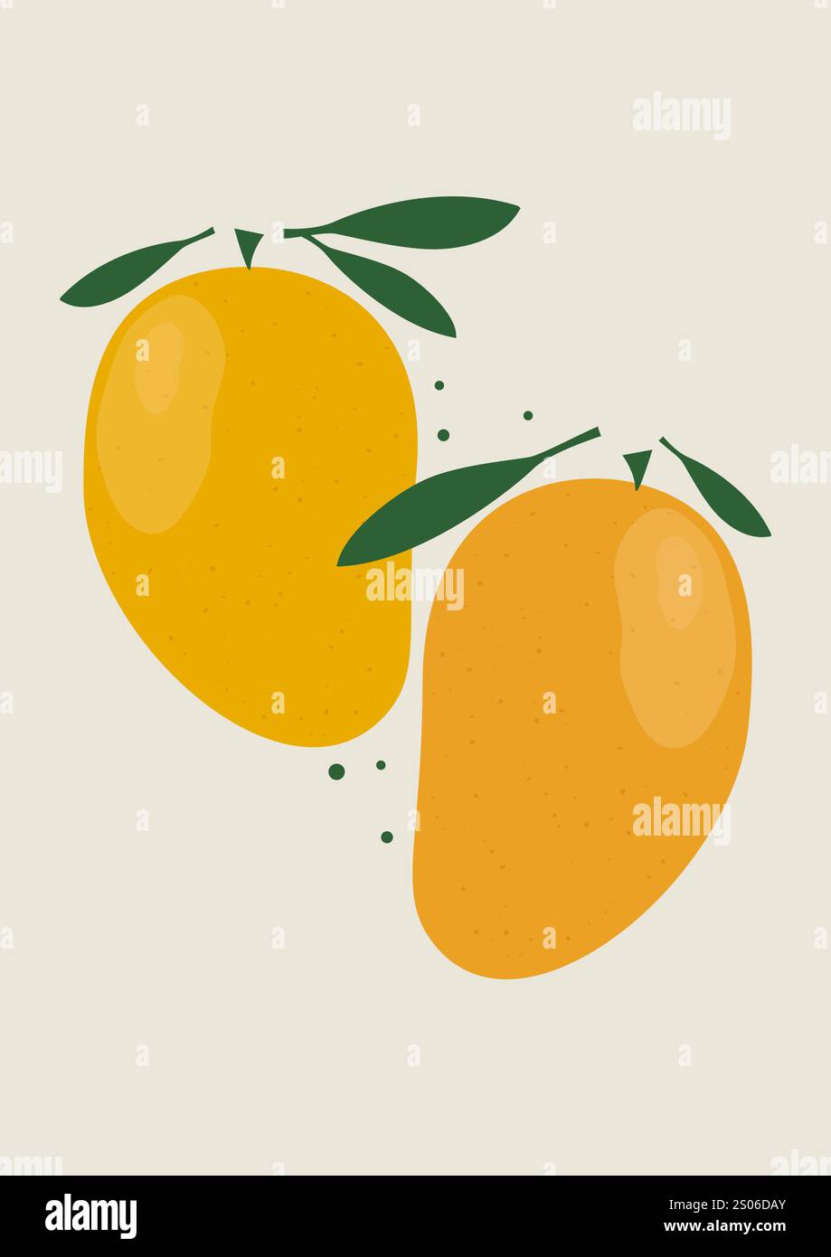 Aesthetic mango cartoon illustration poster. Abstract sweet fruits ...