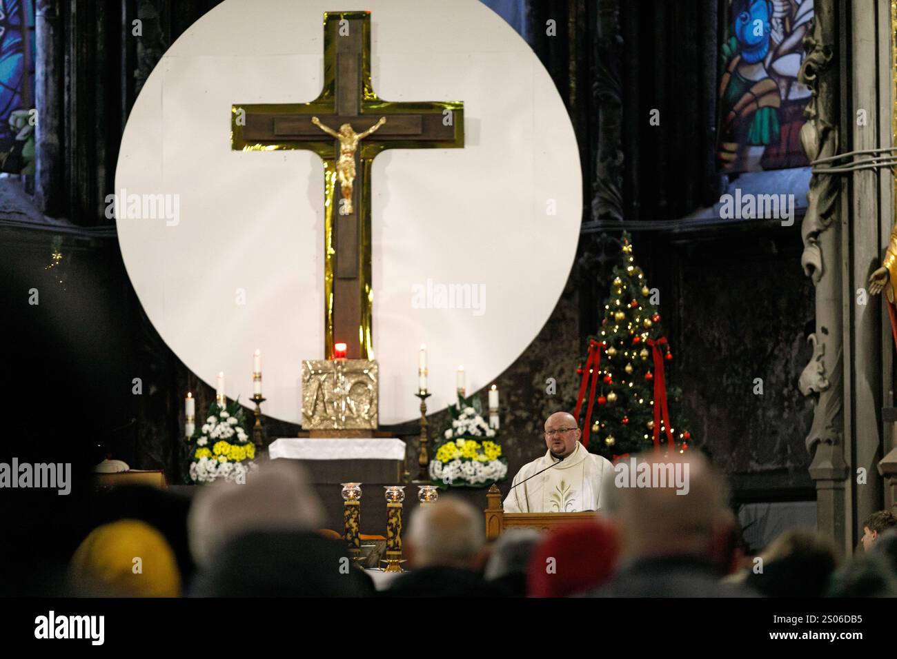 KYIV, UKRAINE - DECEMBER 25, 2024 - Parish rector David Omietsinski ...