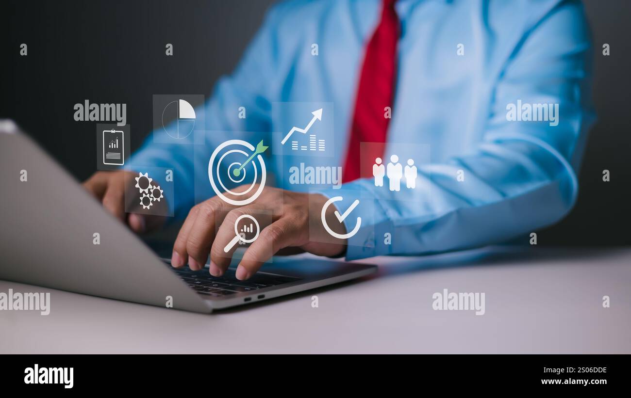 Target with digital marketing icons on virtual screen internet network ...