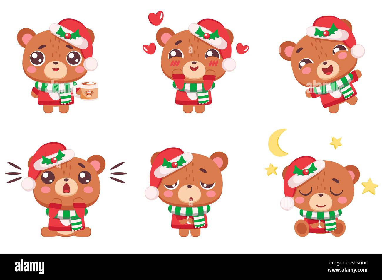 Set of Christmas bears in different poses and emotions, happy ...