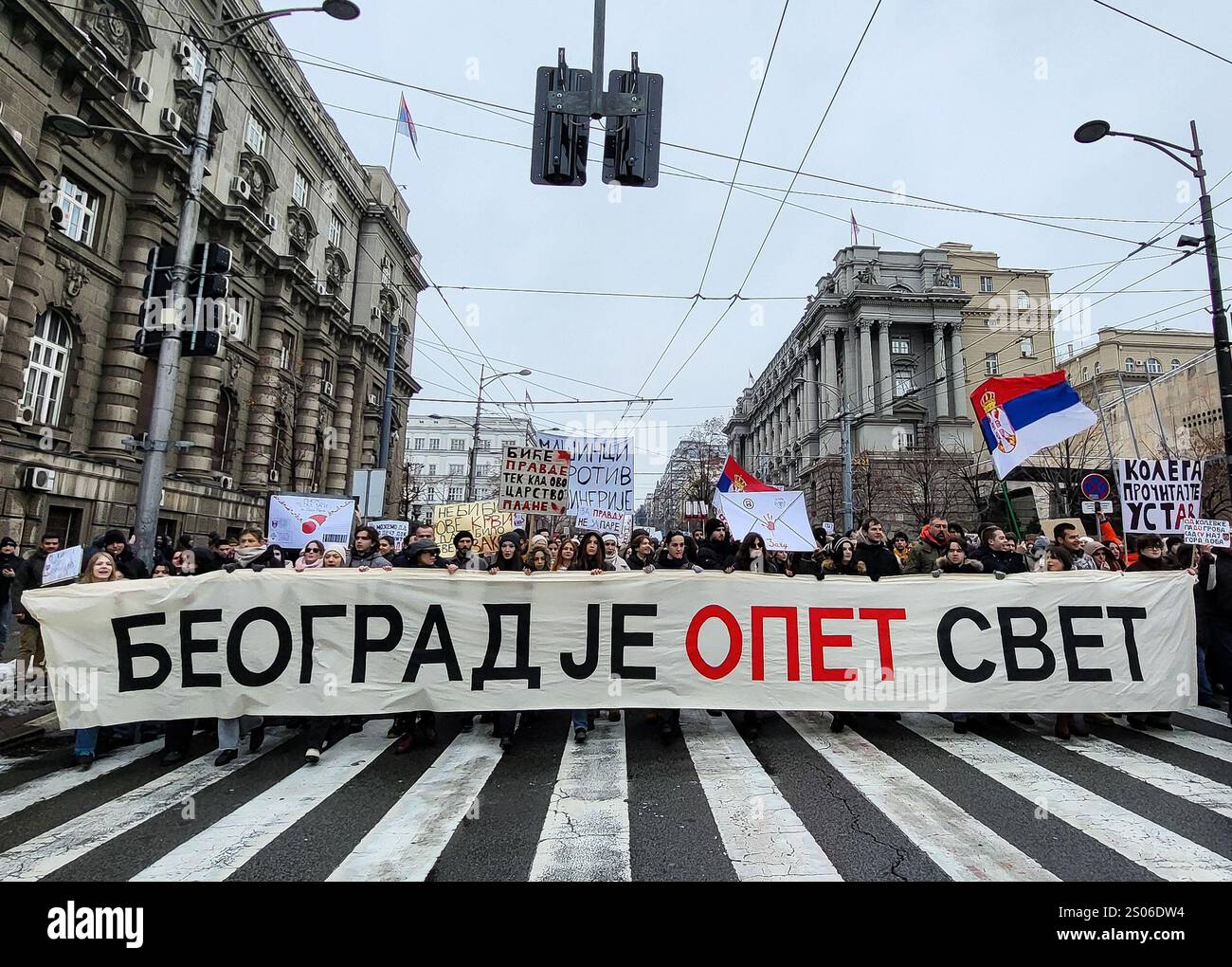 Belgrade, Serbia. 25th Dec, 2024. Students gather as part of ongoing ...