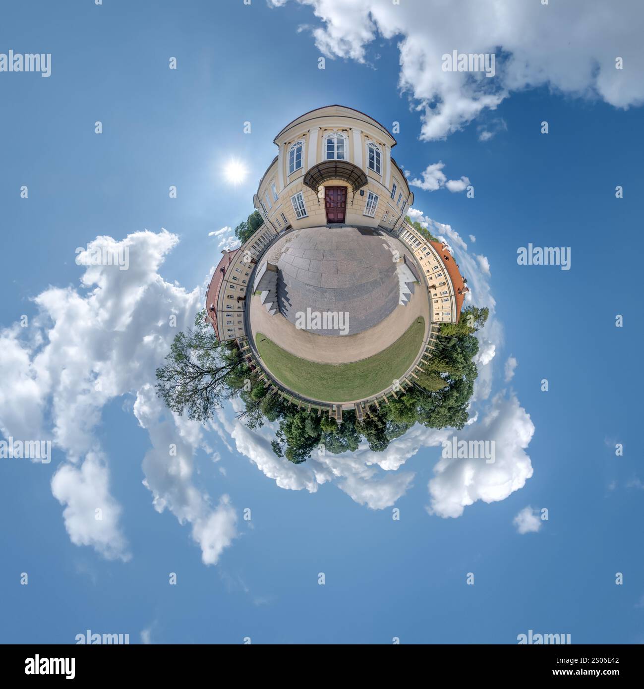 little planet and spherical aerial 360 panorama view on street ancient ...