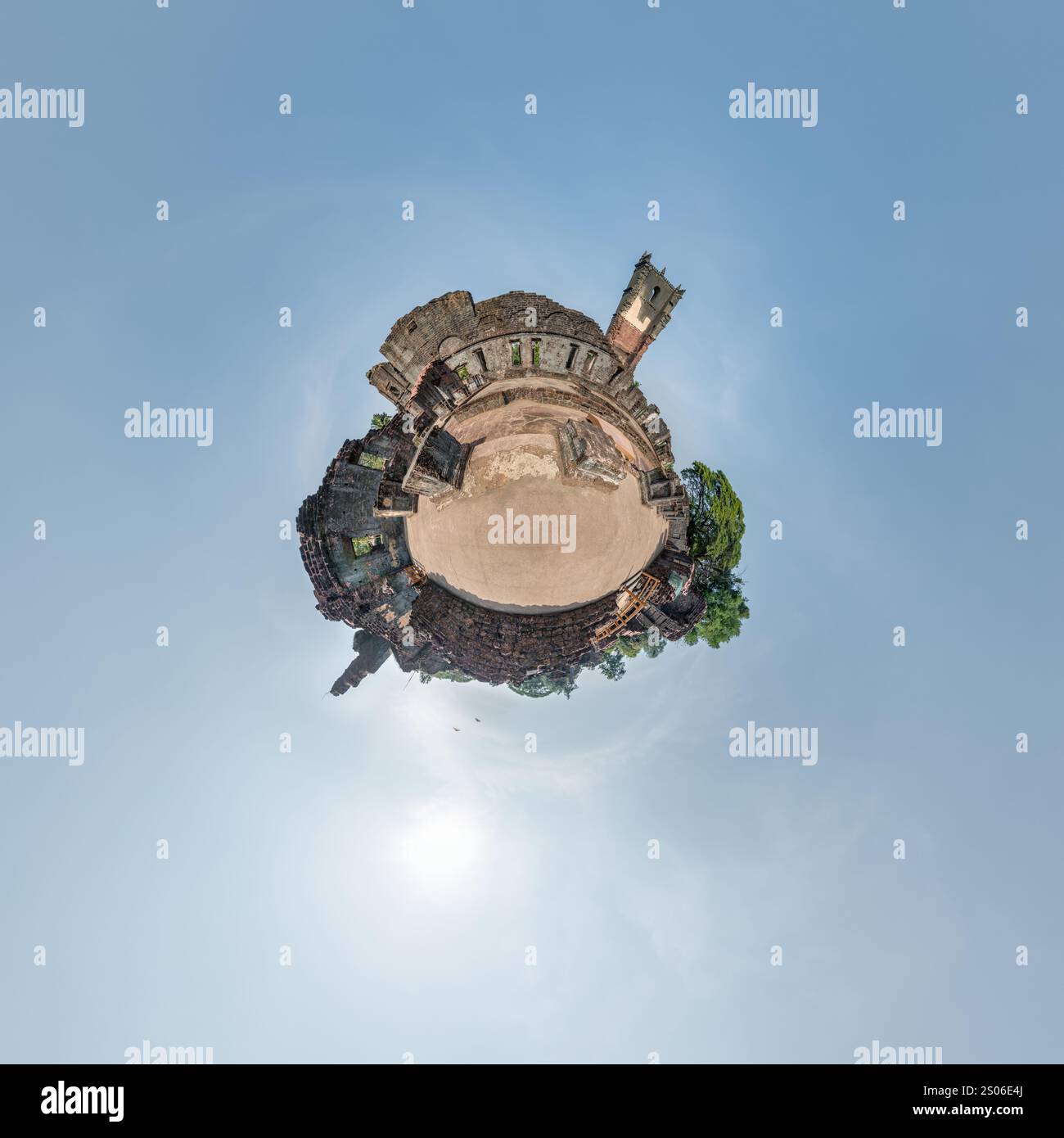 little planet and spherical aerial 360 panorama view on street ancient ...
