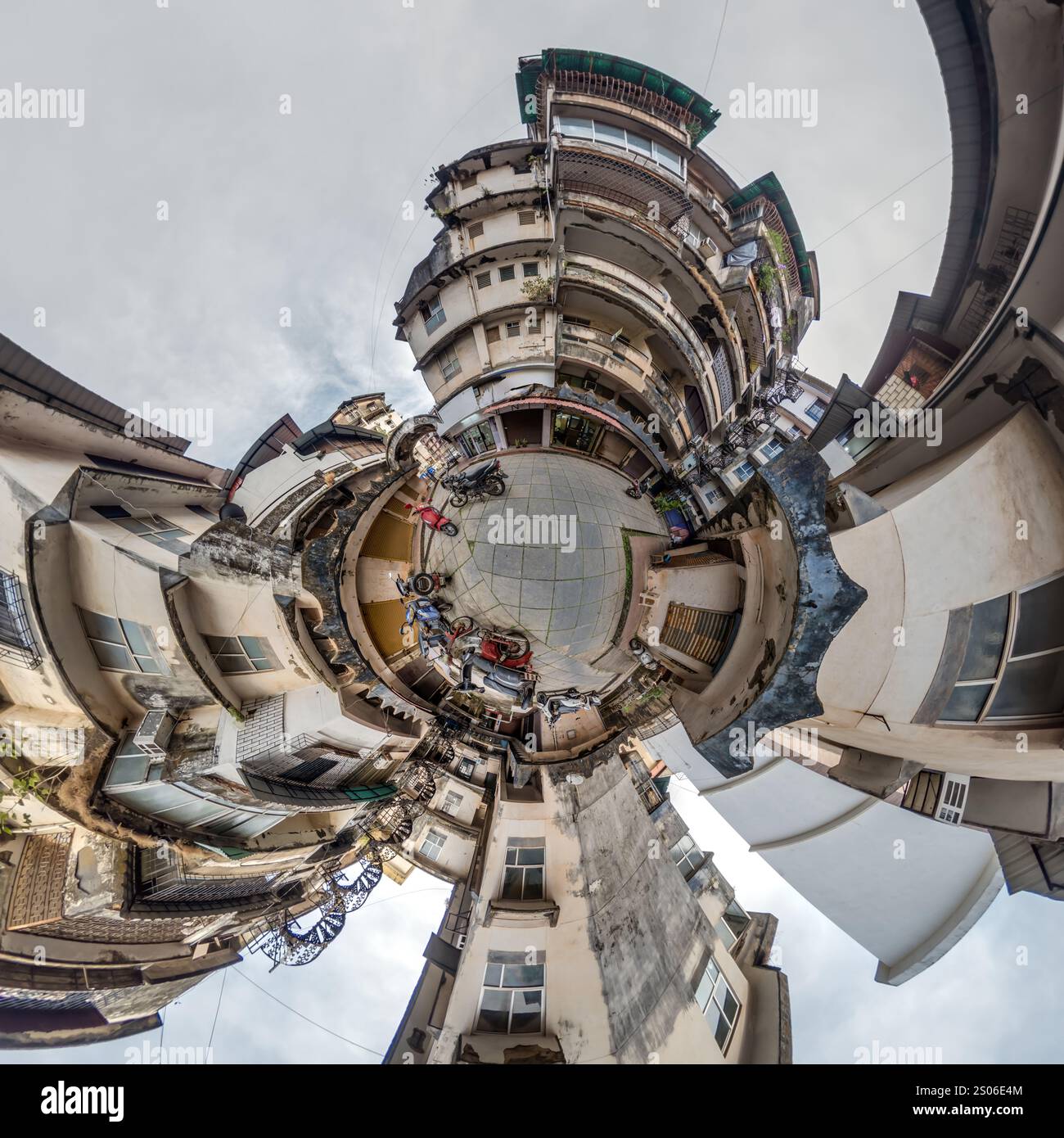 little planet and spherical aerial 360 panorama view on street ancient ...