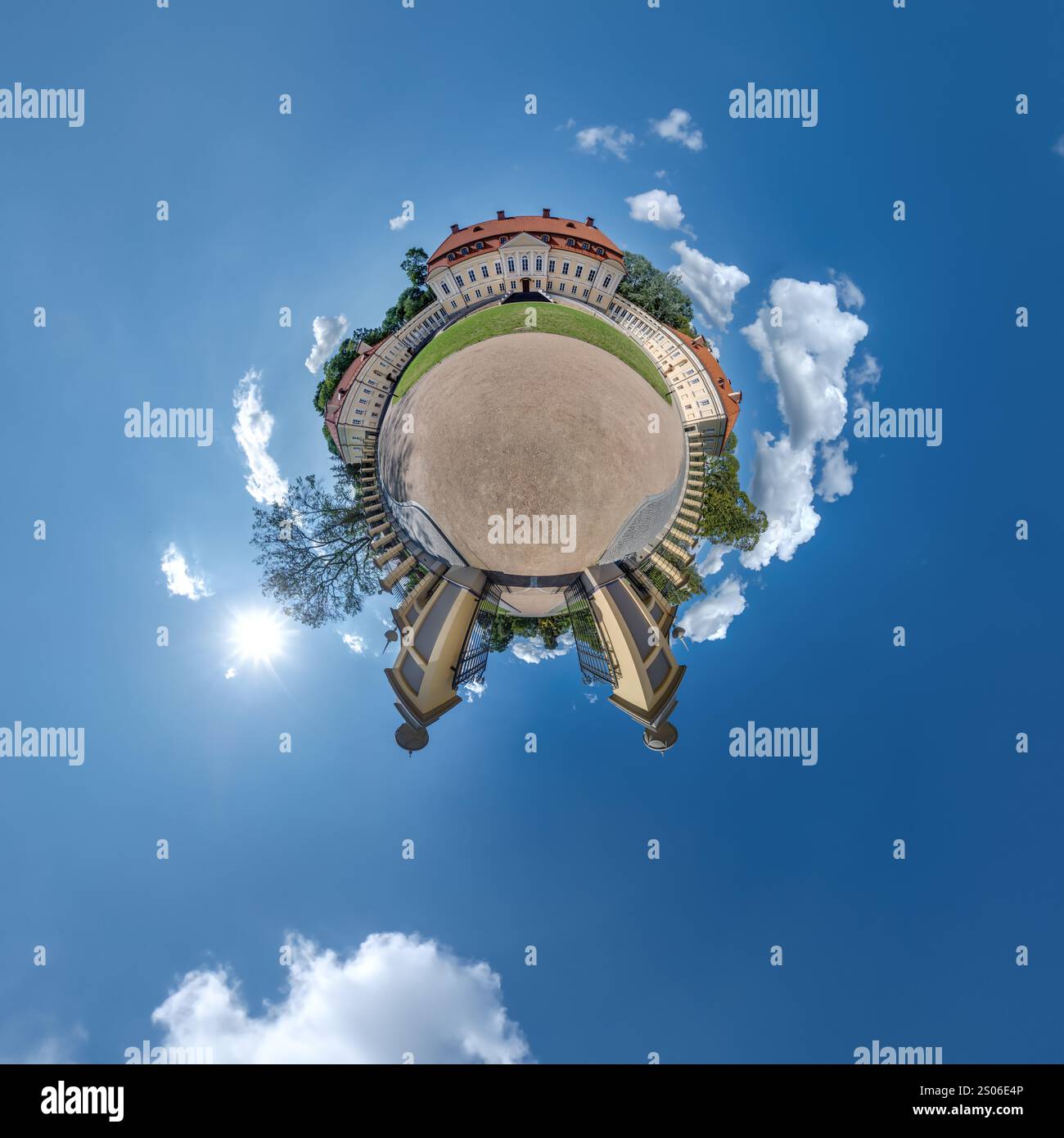 little planet and spherical aerial 360 panorama view on street ancient ...