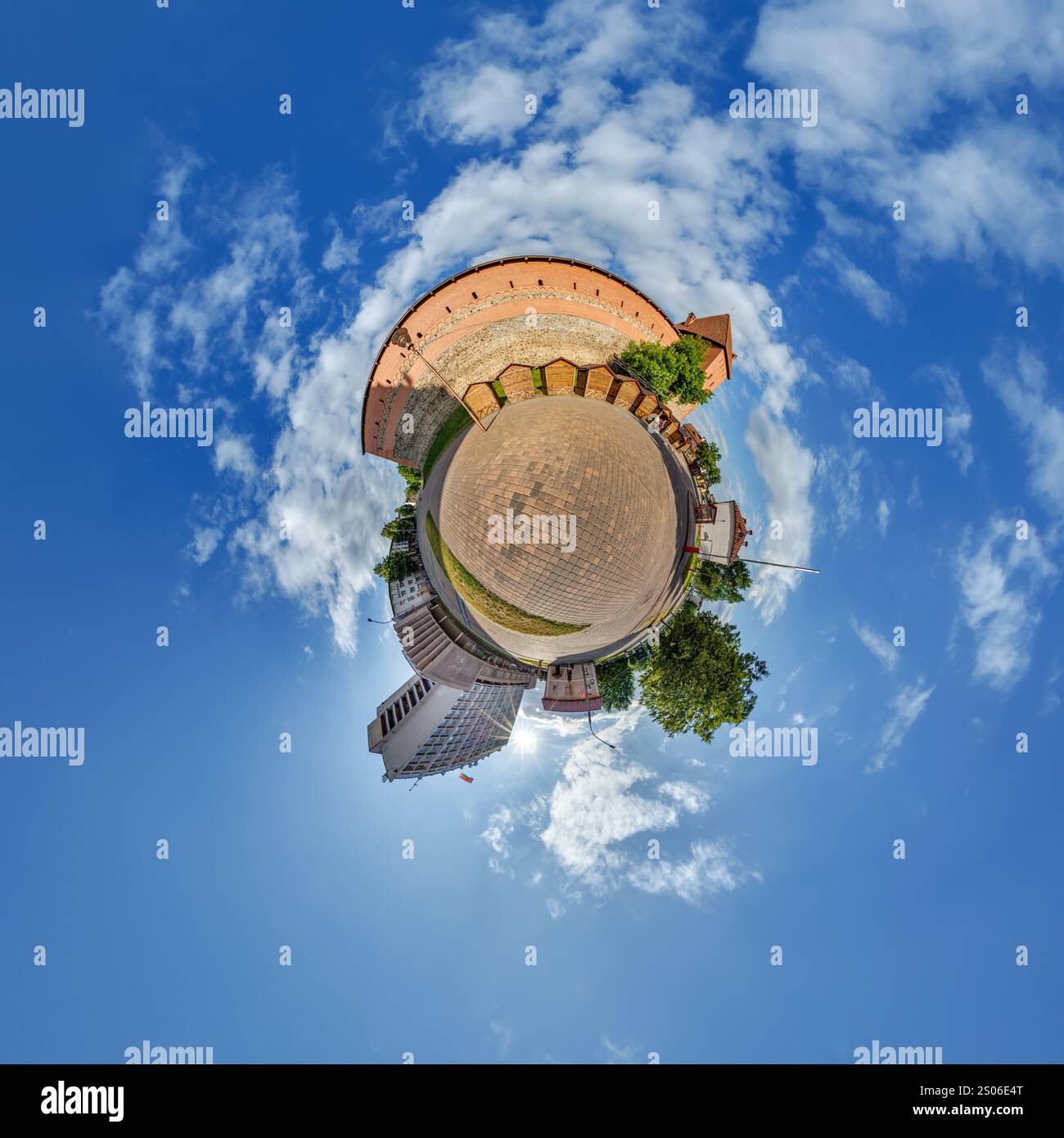 little planet and spherical aerial 360 panorama view on street ancient ...