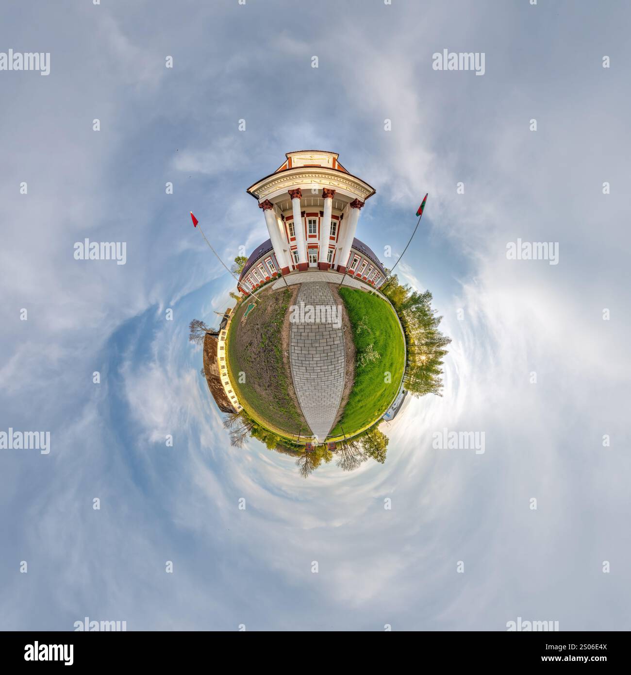 little planet and spherical aerial 360 panorama view on street ancient ...