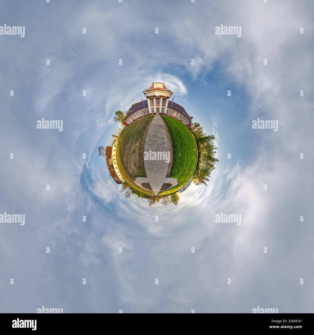 little planet and spherical aerial 360 panorama view on street ancient ...