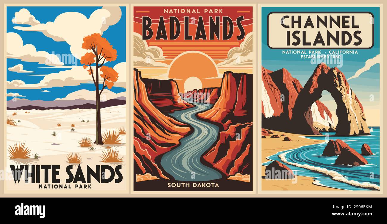 Set of Retro National Parks posters vector art Stock Vector Image & Art ...