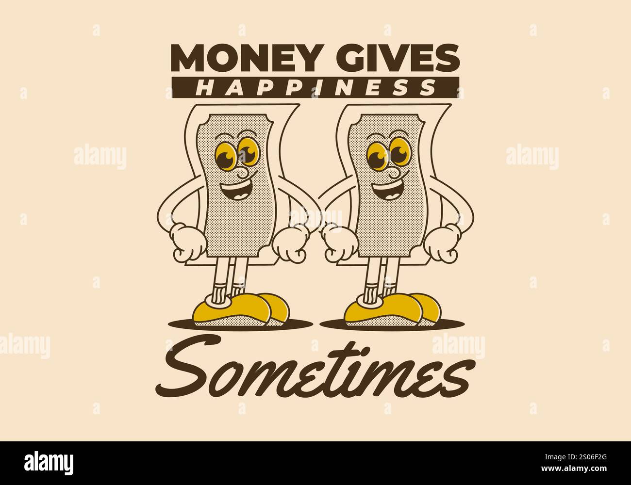 money gives happiness, sometimes. Money mascot character in standing ...