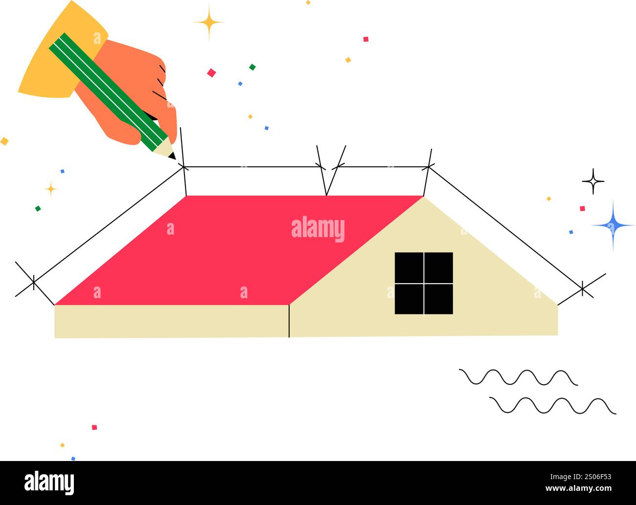 Roof Design Process In Flat Vector Illustration Symbolizing ...